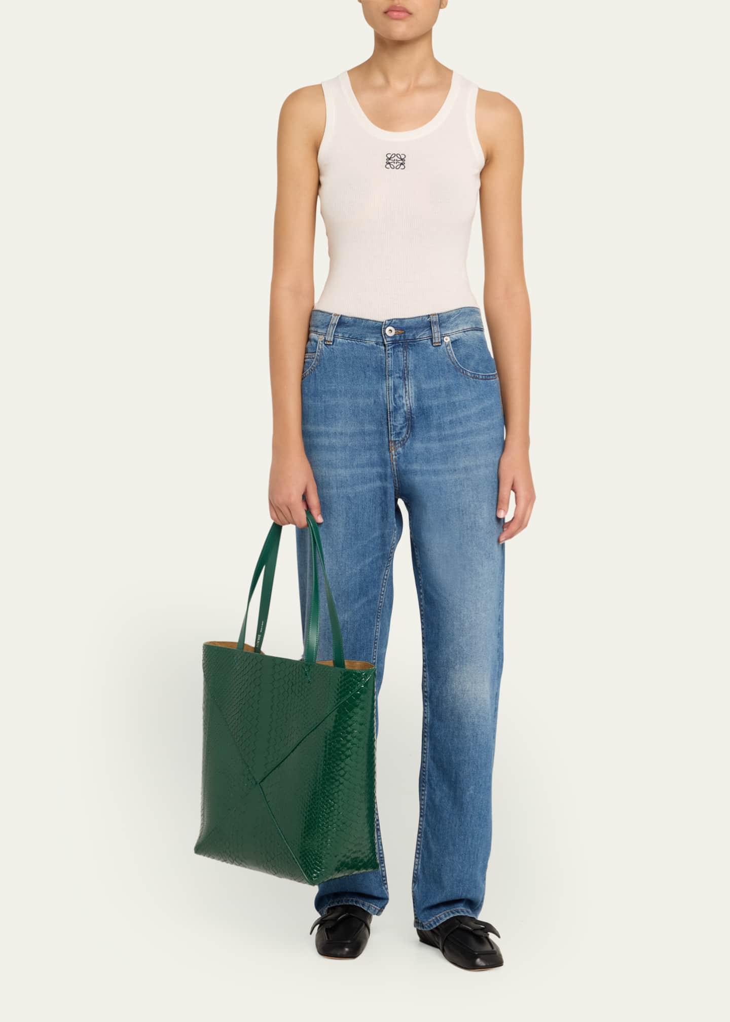 Loewe Puzzle Fold Large Patent Python-Embossed Tote Bag - Bergdorf Goodman