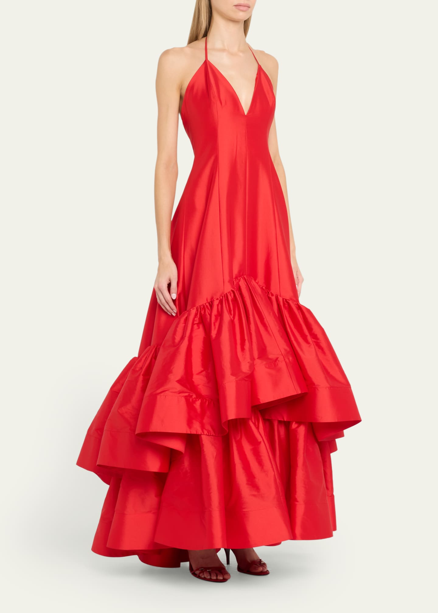 CHRISTOPHER JOHN ROGERS Silk Tiered Ruffle Halter Dress - Bergdorf Goodman