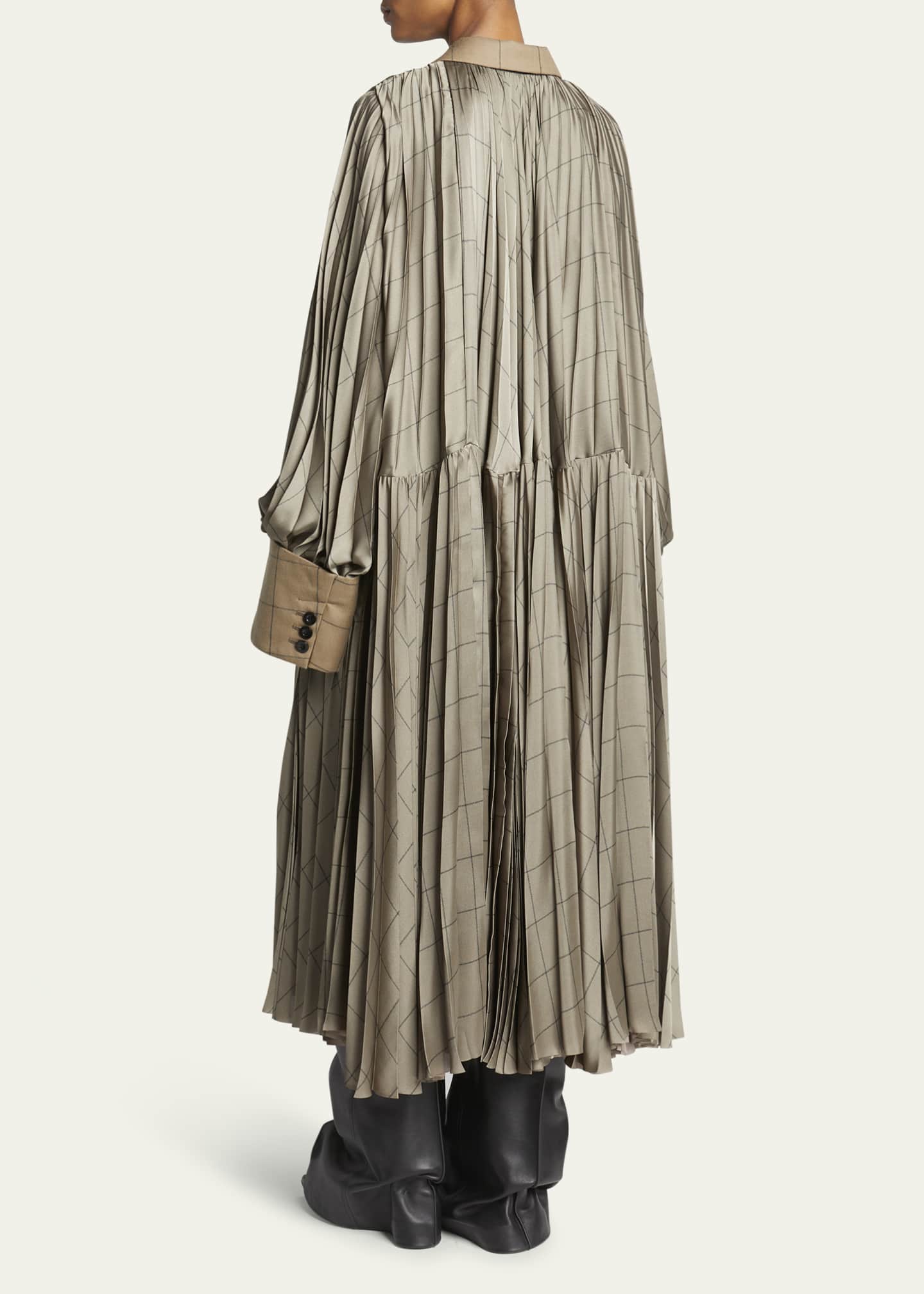 SACAI Windowpane Oversized Pleated Wool Coat - Bergdorf Goodman