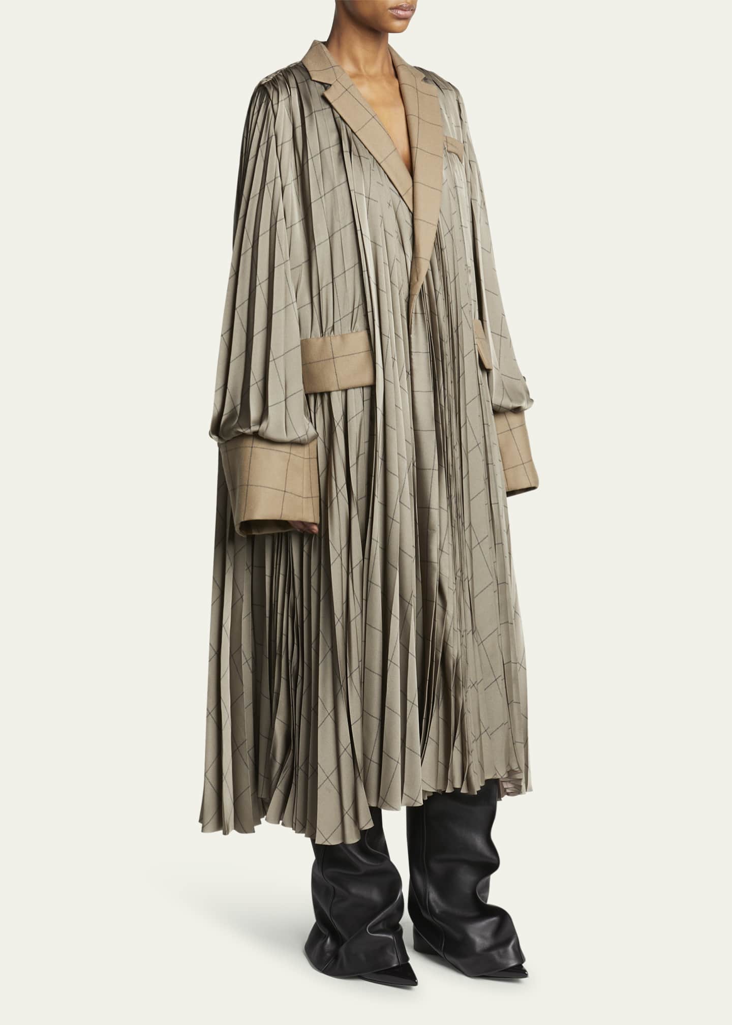SACAI Windowpane Oversized Pleated Wool Coat - Bergdorf Goodman