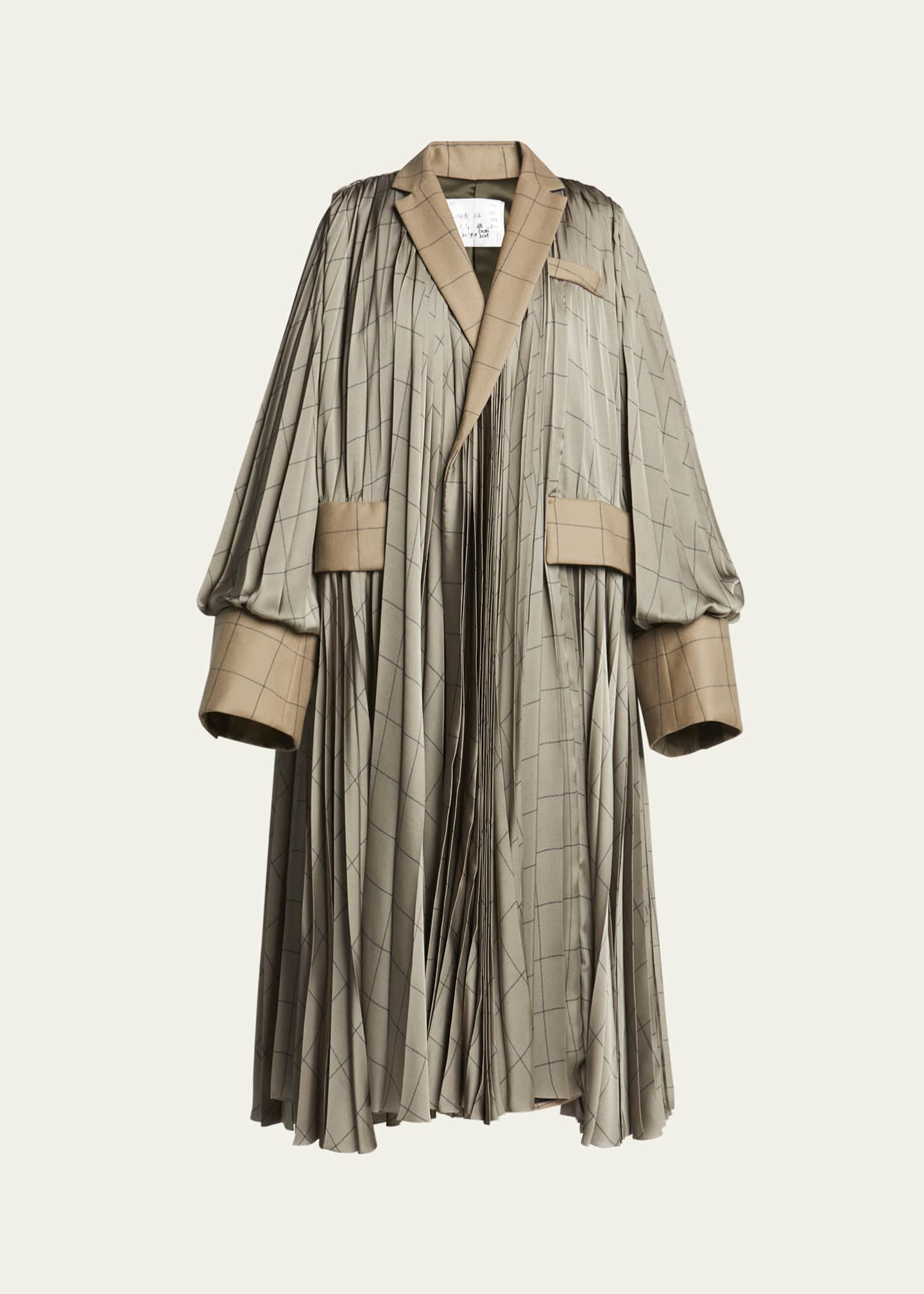 SACAI Windowpane Oversized Pleated Wool Coat - Bergdorf Goodman