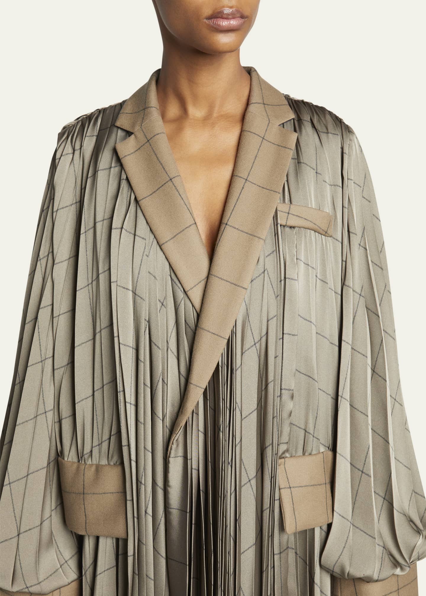SACAI Windowpane Oversized Pleated Wool Coat - Bergdorf Goodman