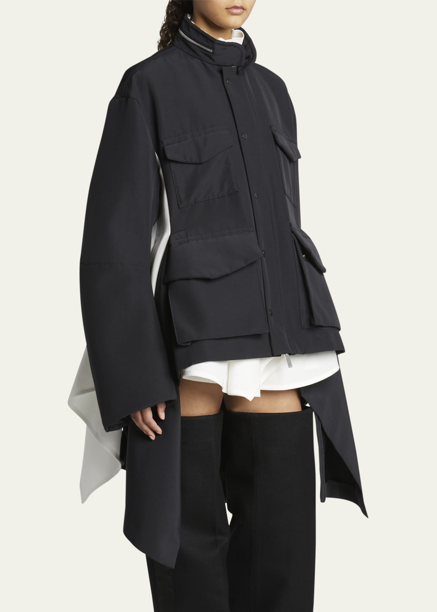 SACAI Button Down Blouse Underlay Pleated Asymmetric Jacket - Bergdorf Goodman