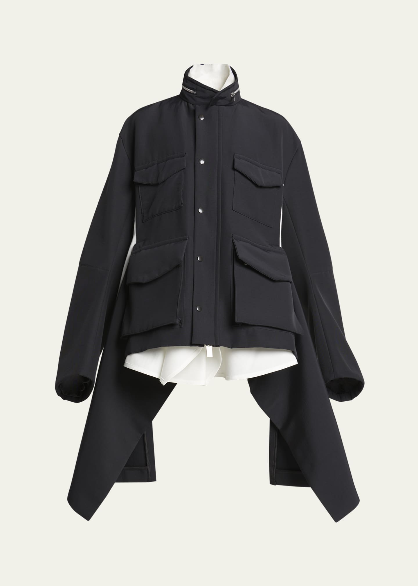 SACAI Button Down Blouse Underlay Pleated Asymmetric Jacket - Bergdorf Goodman