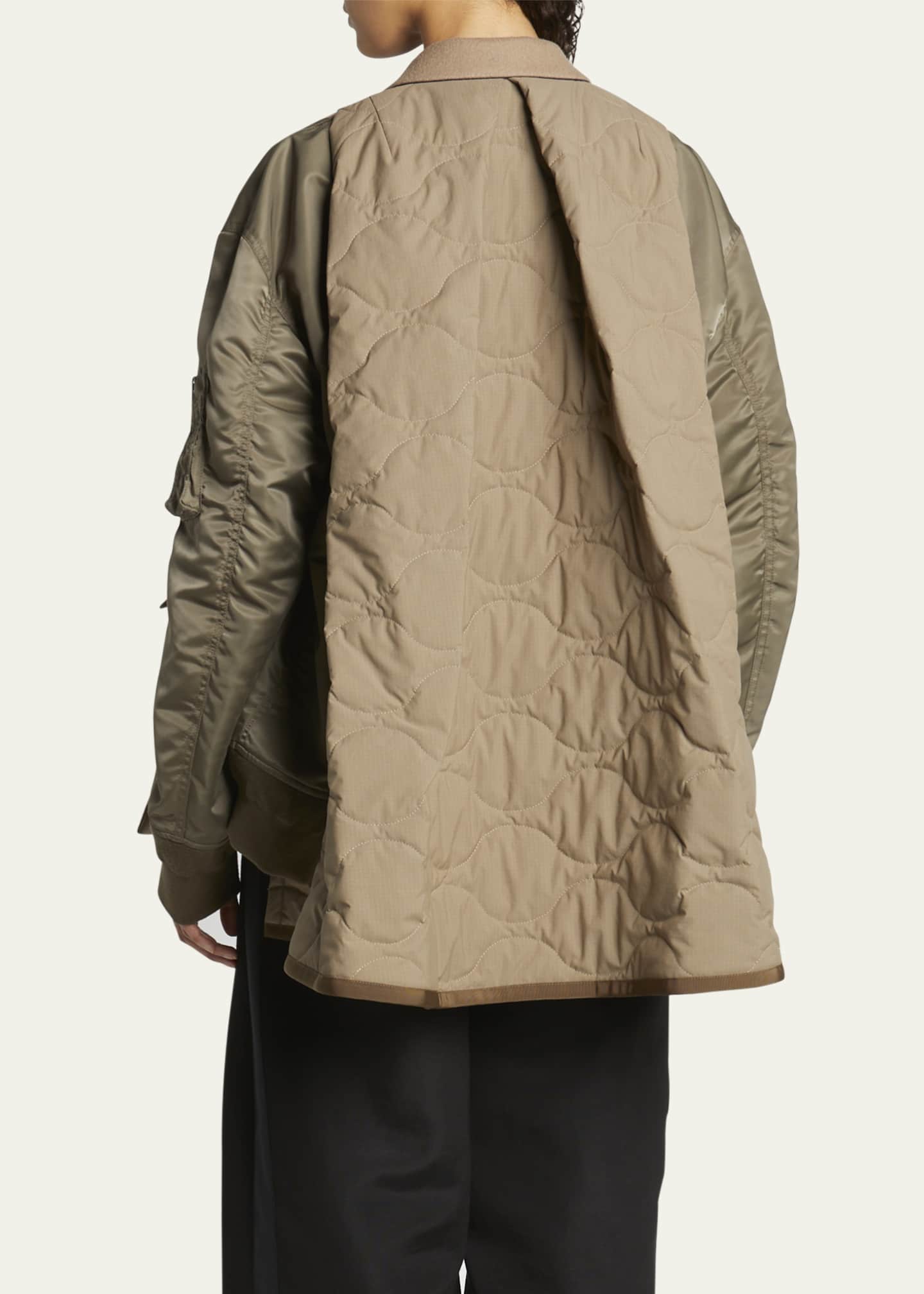 SACAI Hybrid Quilted Double-Breasted Nylon-Sleeve Bomber Jacket ...