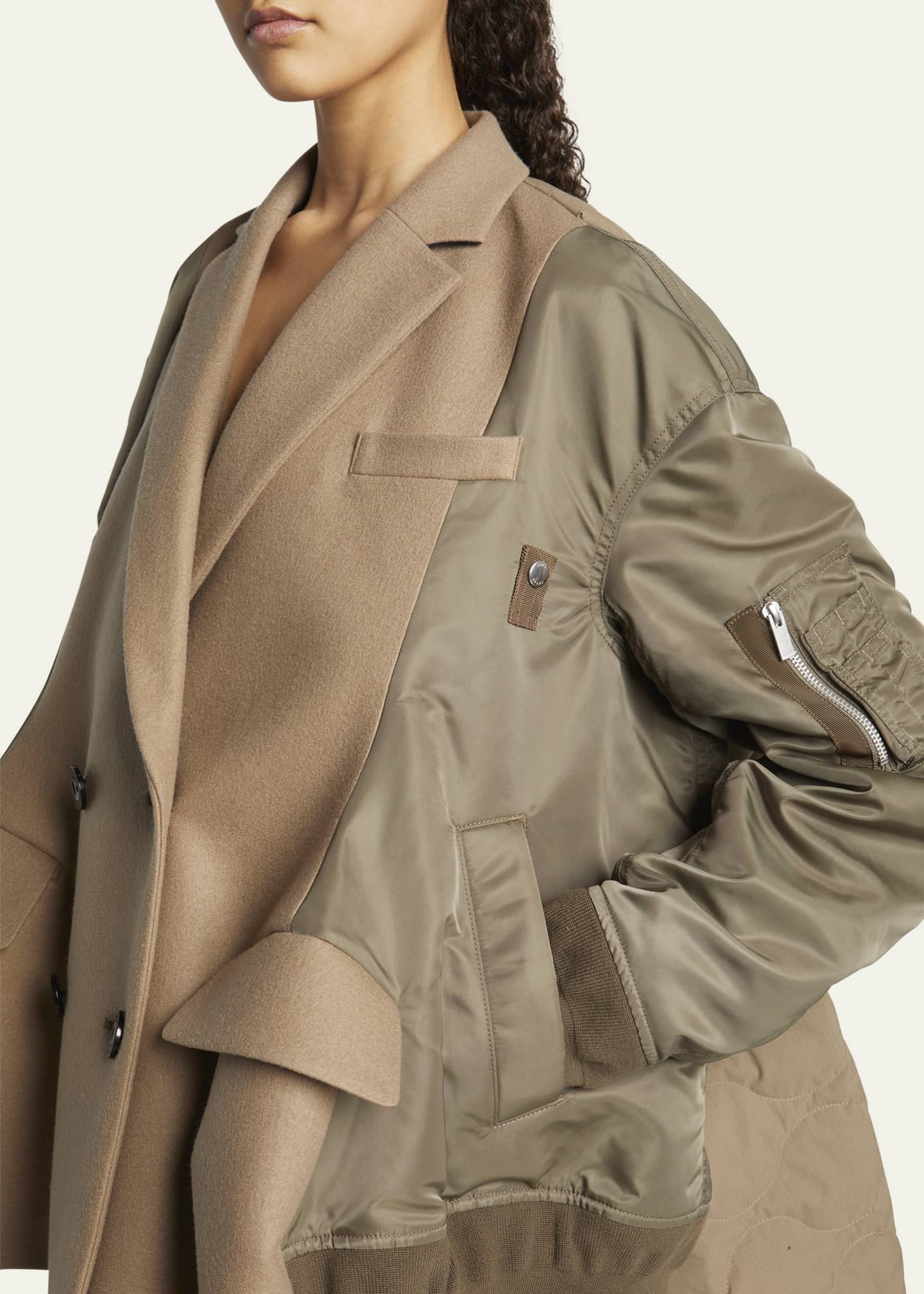 SACAI Hybrid Quilted Double-Breasted Nylon-Sleeve Bomber Jacket ...