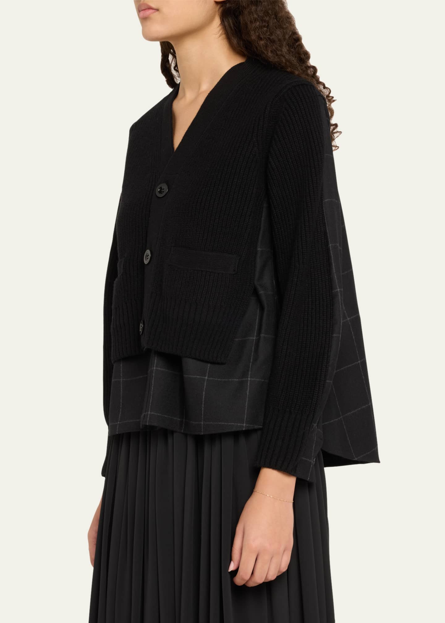 SACAI Hybrid Windowpane Print Top with Cardigan Overlay - Bergdorf Goodman