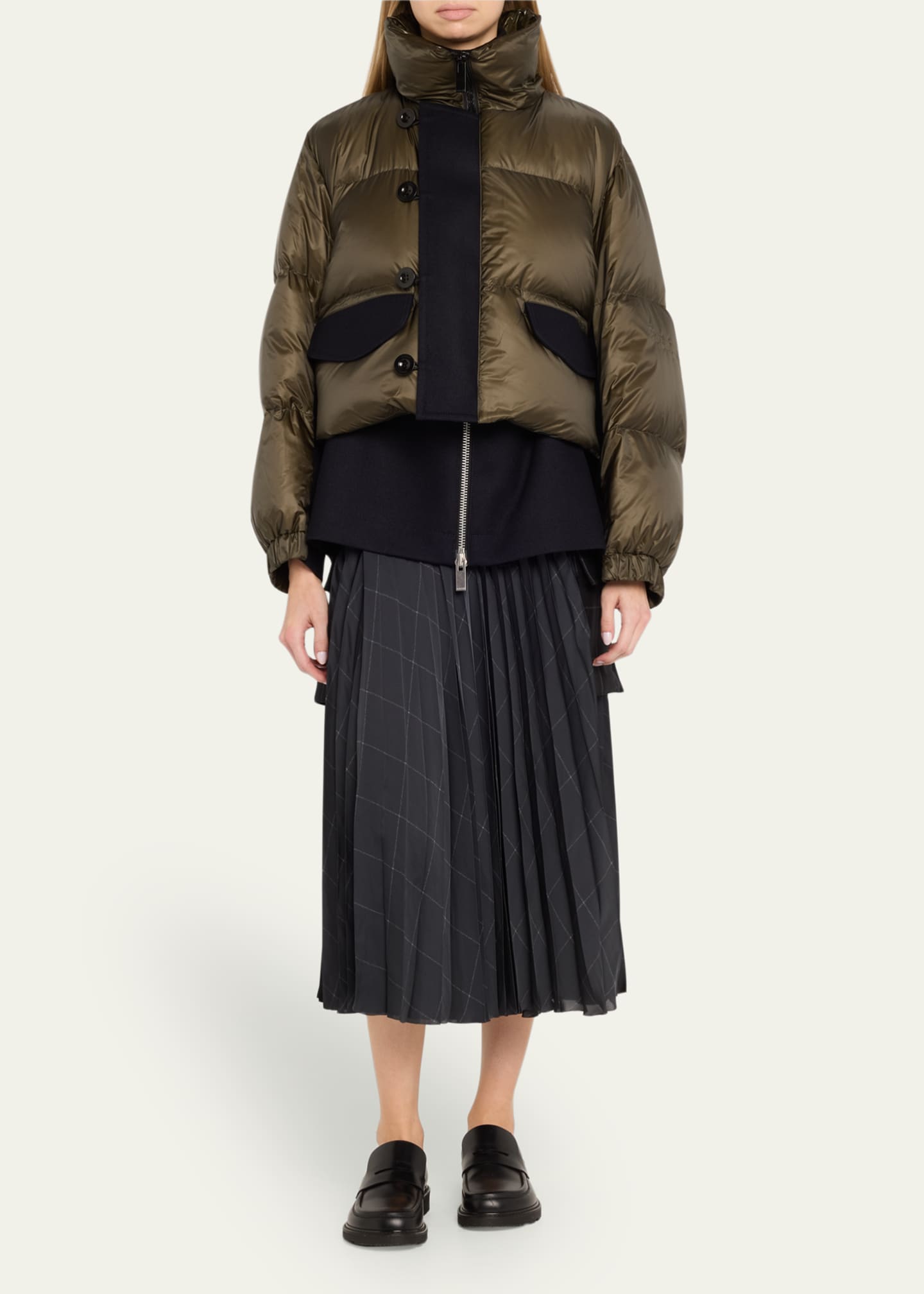 SACAI High-Neck Puffer Underlay Jacket - Bergdorf Goodman
