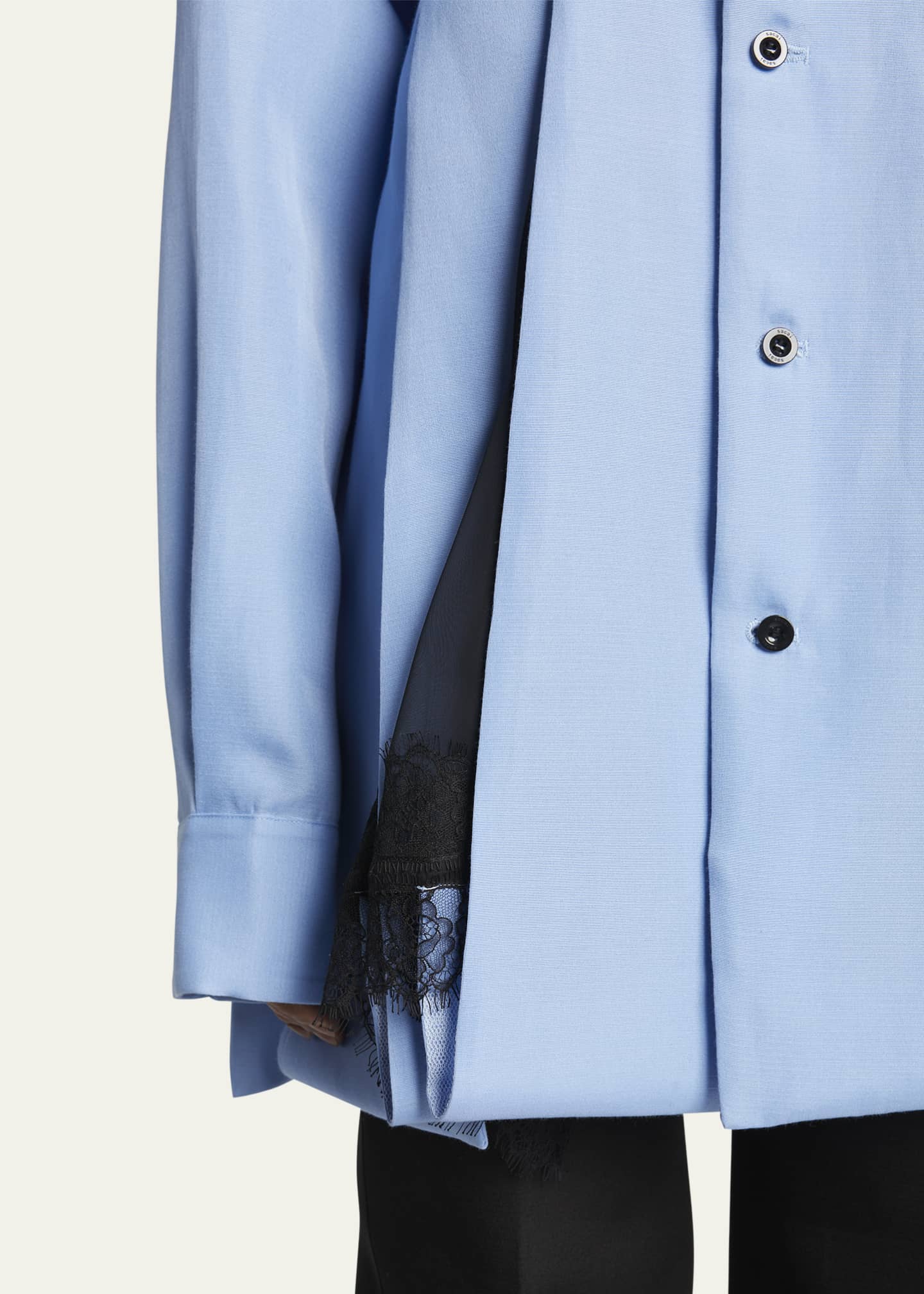 SACAI Pleated Button Down Lace Underlay Mini Shirt Dress - Bergdorf Goodman
