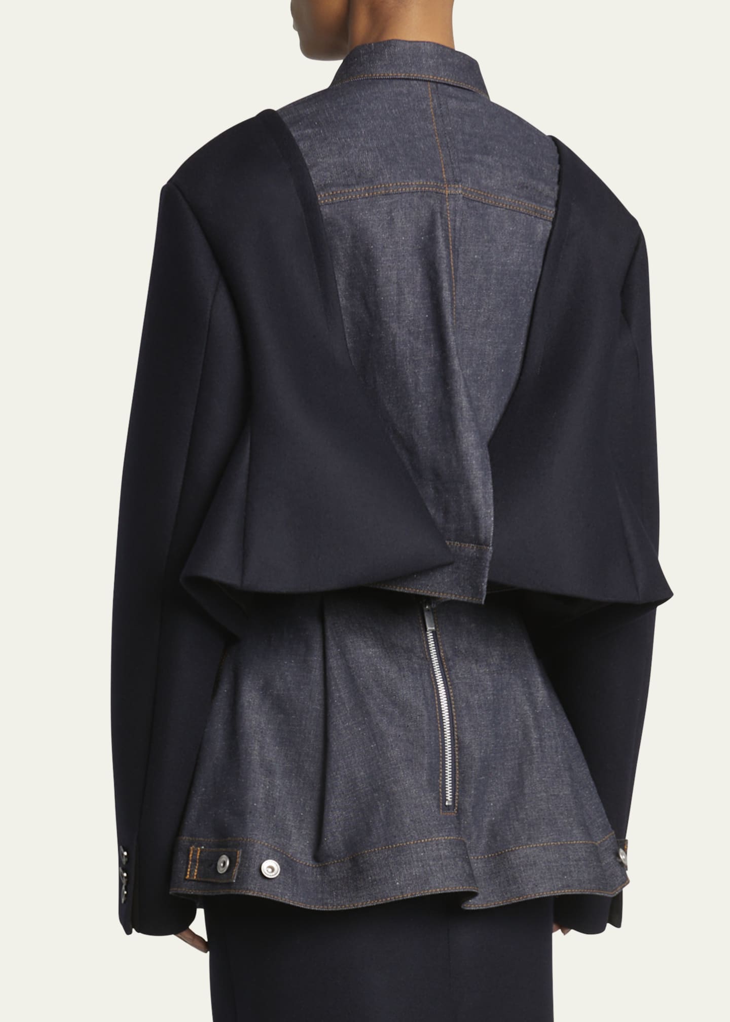 SACAI Denim Jacket with Wool Melton Sleeves - Bergdorf Goodman
