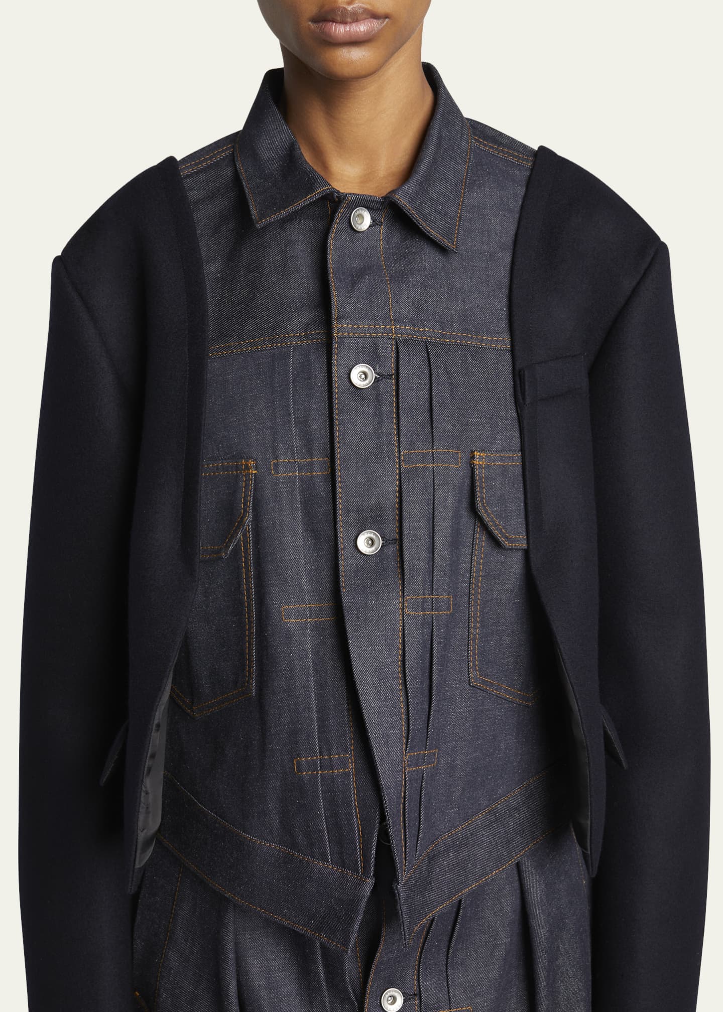SACAI Denim Jacket with Wool Melton Sleeves - Bergdorf Goodman