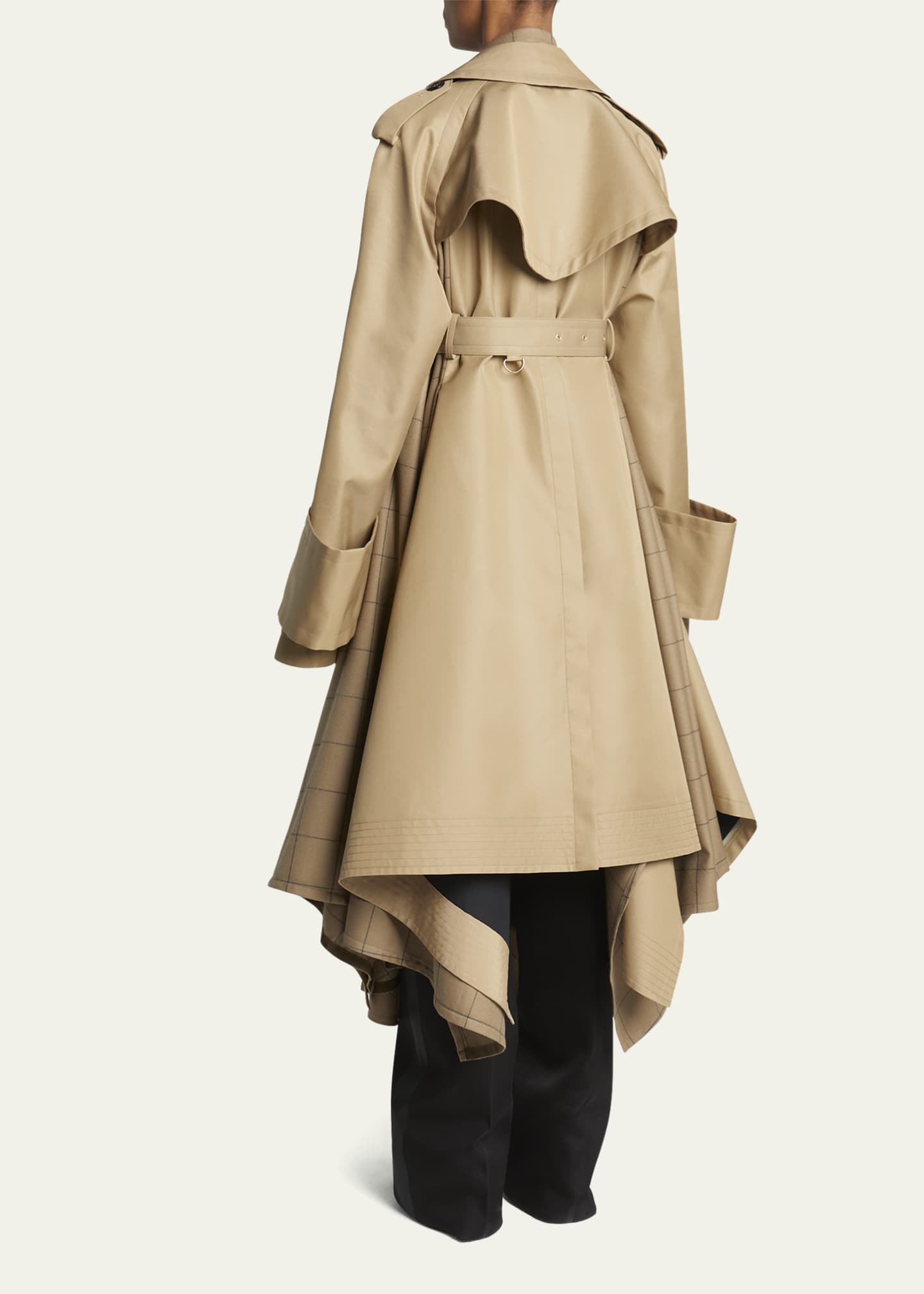 SACAI Collared Trench Coat with Windowpane Print Underlay - Bergdorf ...