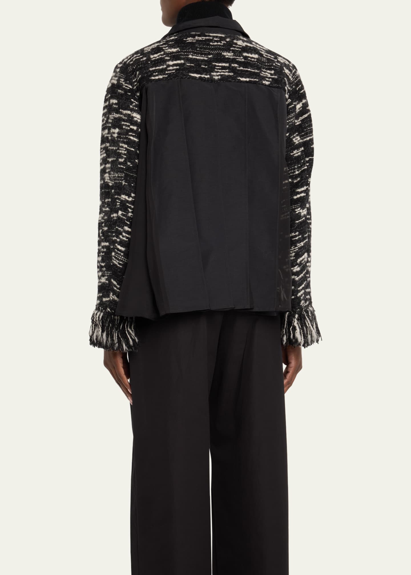 SACAI Mixed-Media Fringed Tweed and Grosgrain Jacket - Bergdorf Goodman