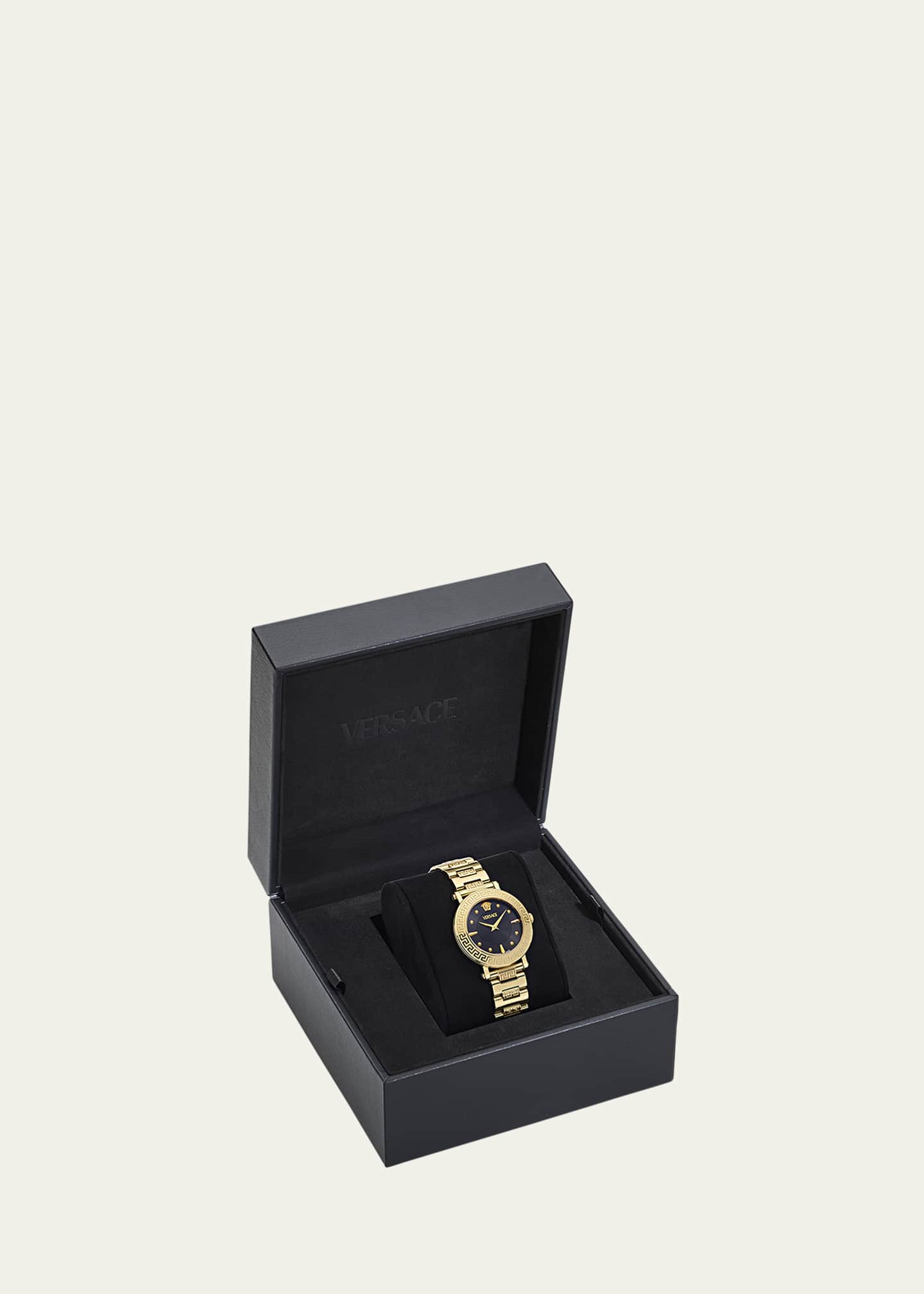 Versace 35mm Greca Sphere Watch with Bracelet Strap, Gold/Black ...