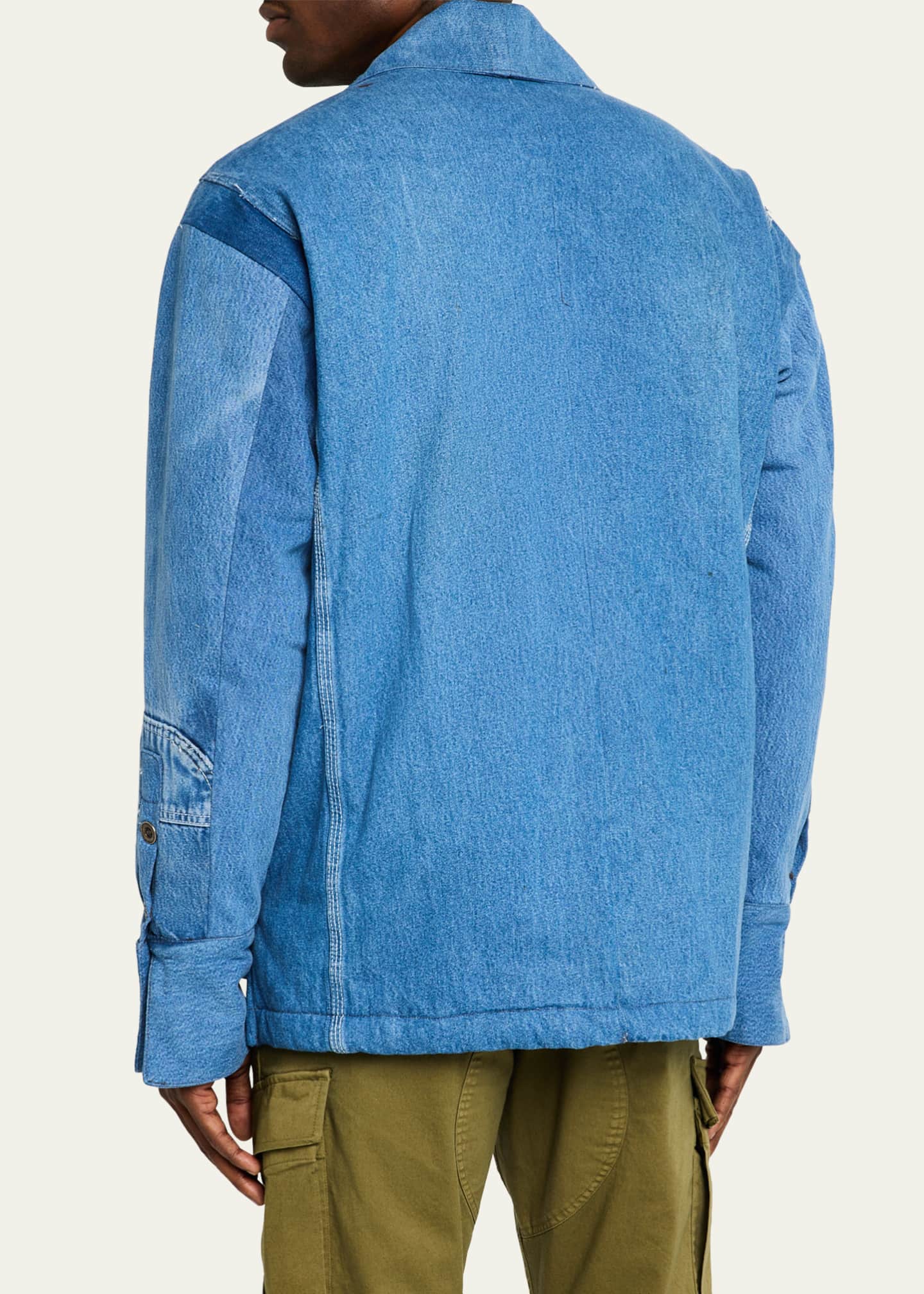 Greg Lauren Men's Sherpa-Lined Denim Shawl Jacket - Bergdorf Goodman