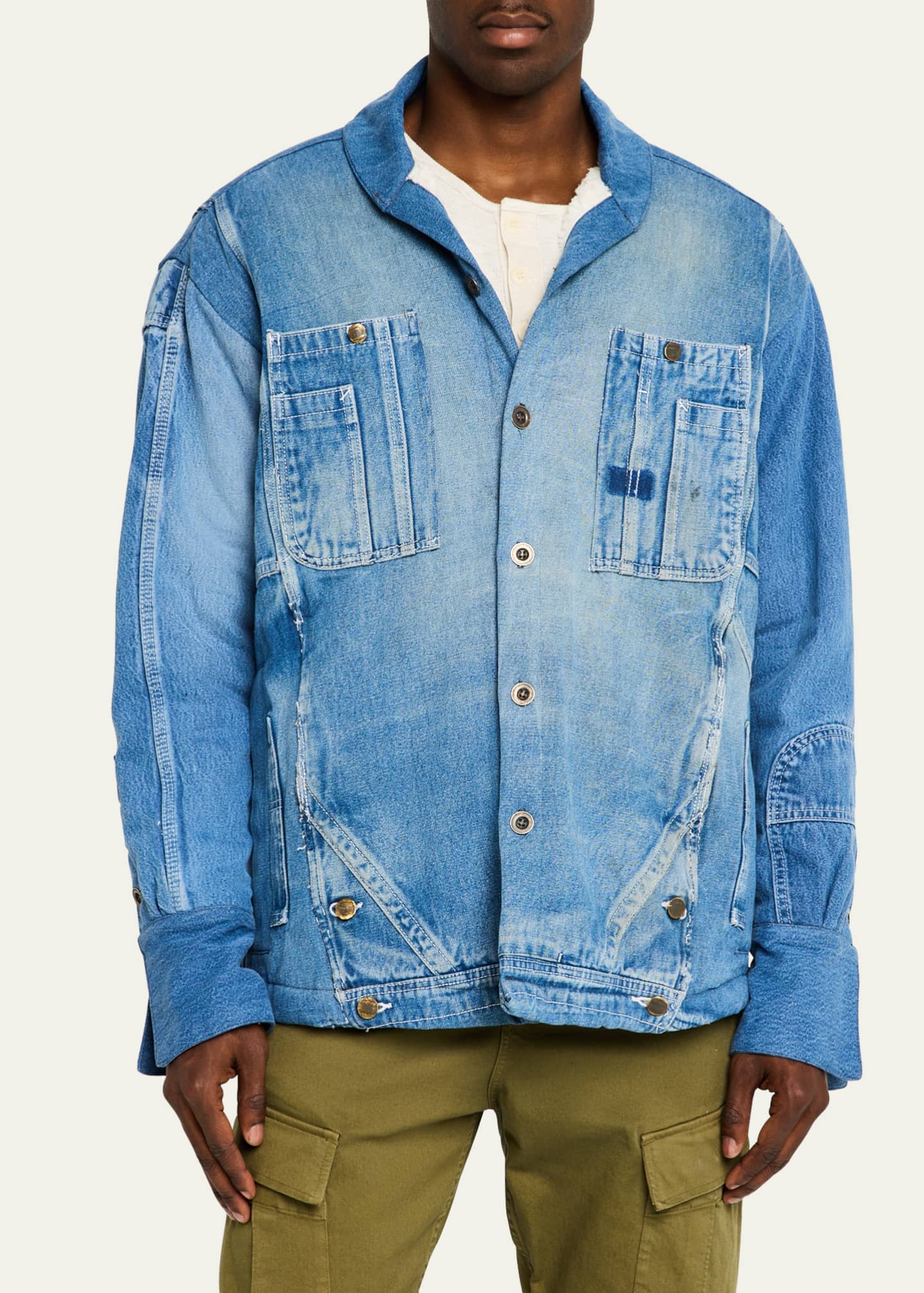 Greg Lauren Men's Sherpa-Lined Denim Shawl Jacket - Bergdorf Goodman