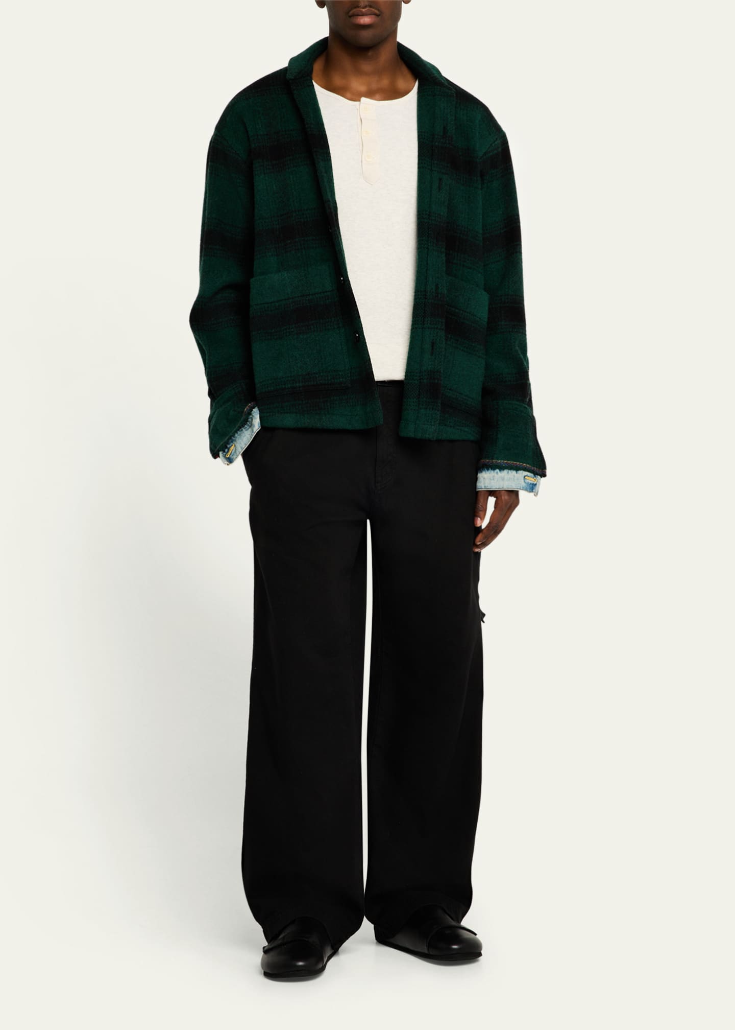 Greg Lauren Men's Boxy Plaid Shawl-Collar Overshirt - Bergdorf Goodman