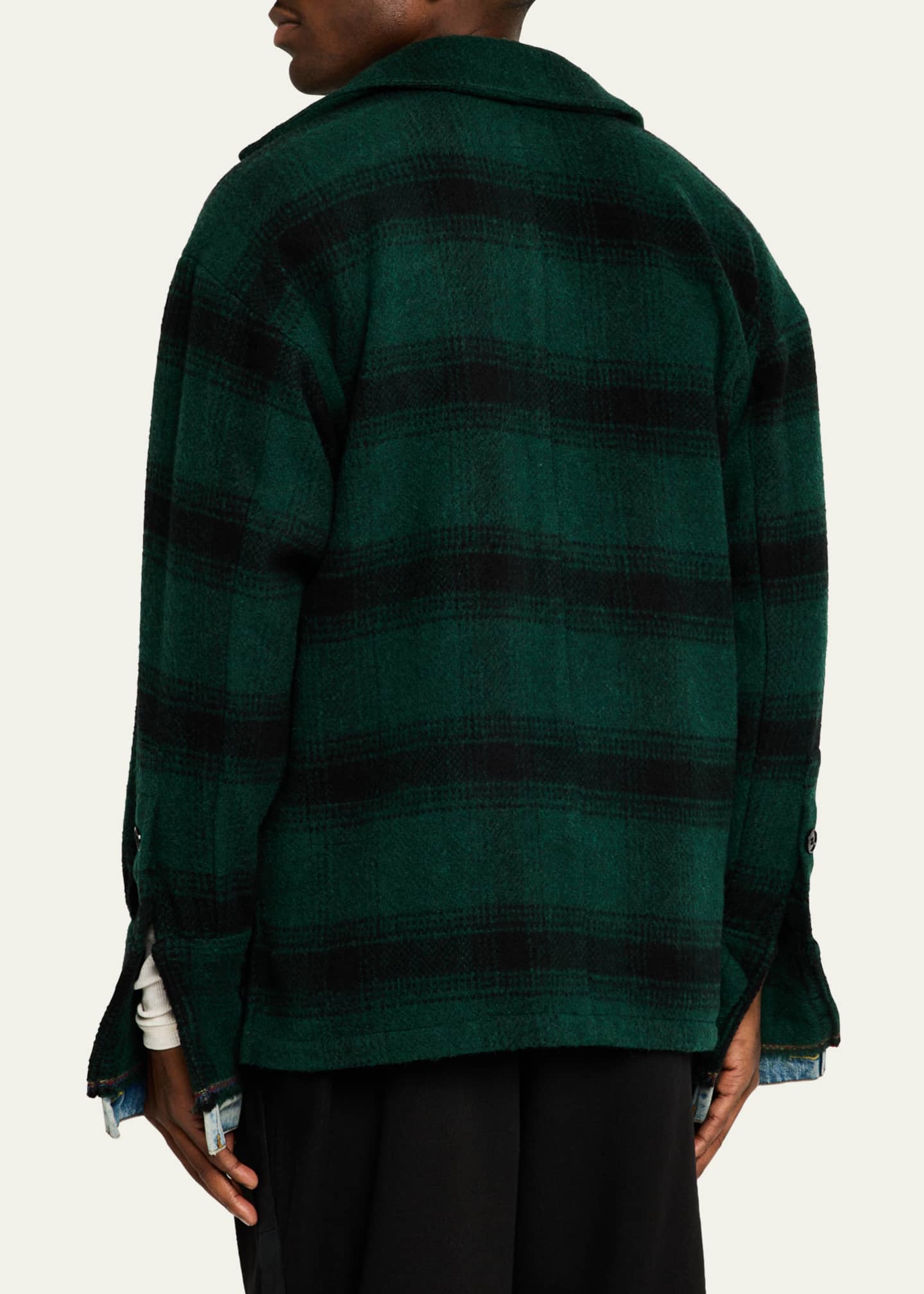 Greg Lauren Men's Boxy Plaid Shawl-Collar Overshirt - Bergdorf Goodman