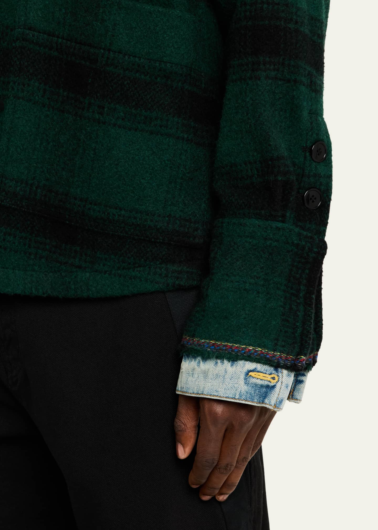 Greg Lauren Men's Boxy Plaid Shawl-Collar Overshirt - Bergdorf Goodman