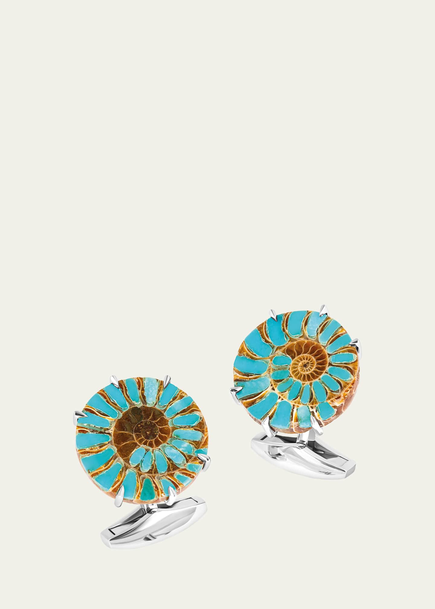 Tateossian Men's Limited Edition Ammonite Cufflinks in Rhodium Silver ...