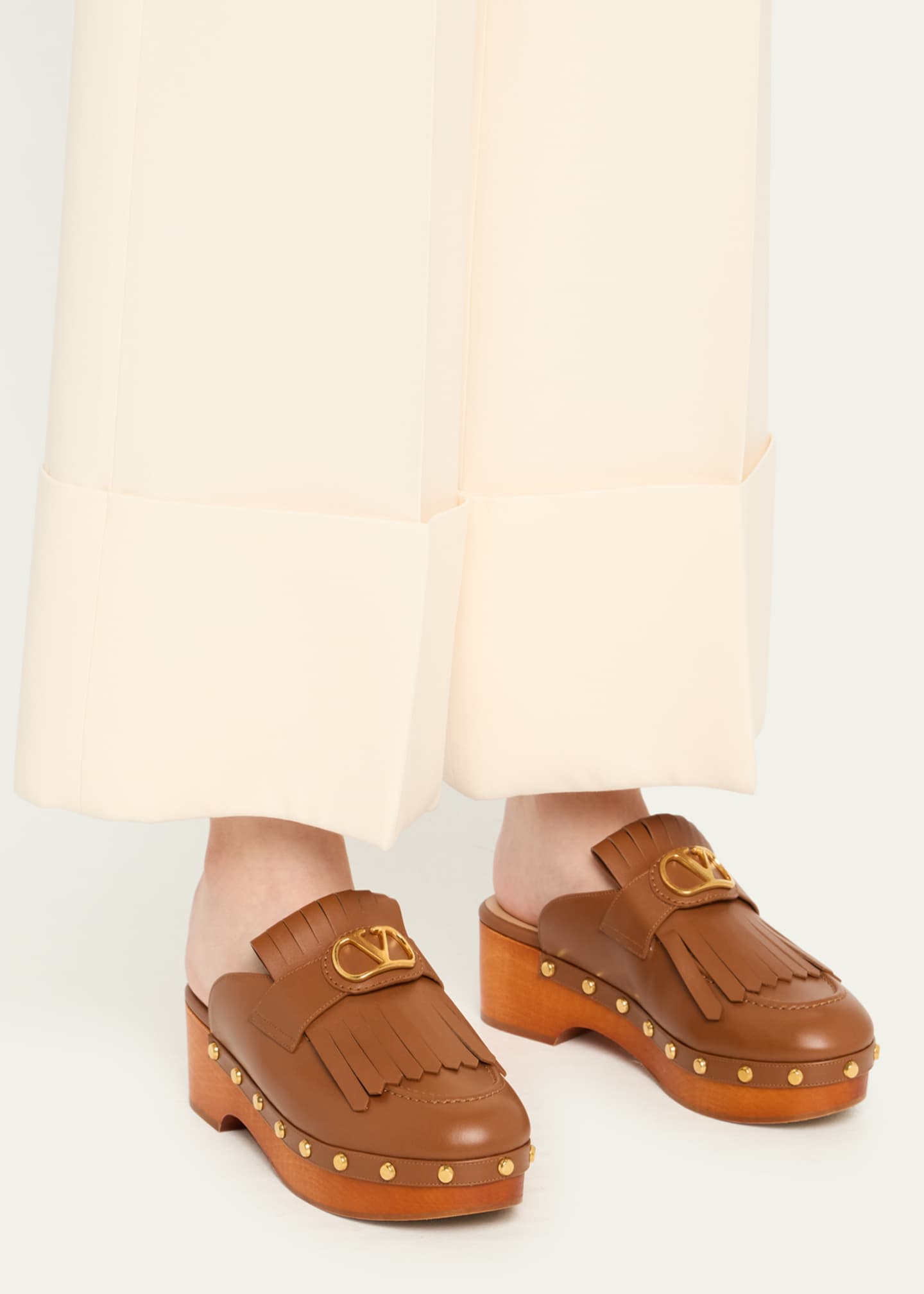 Valentino Garavani VLogo Leather Kiltie Mule Clogs - Bergdorf Goodman