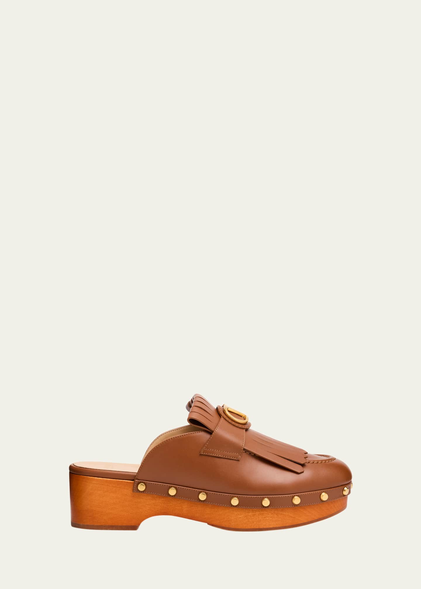 Valentino Garavani VLogo Leather Kiltie Mule Clogs - Bergdorf Goodman