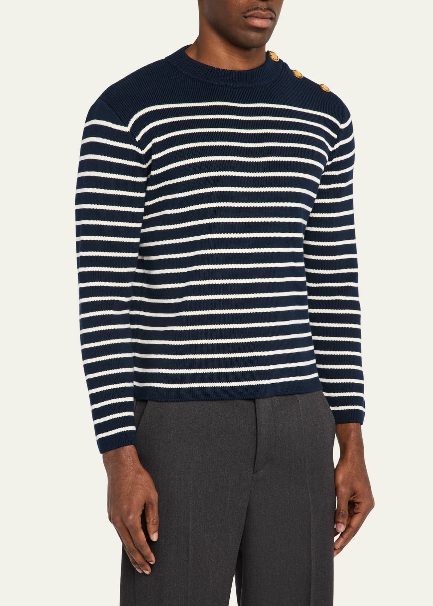 Valentino Garavani Men's Striped Button-Shoulder Sweater - Bergdorf Goodman