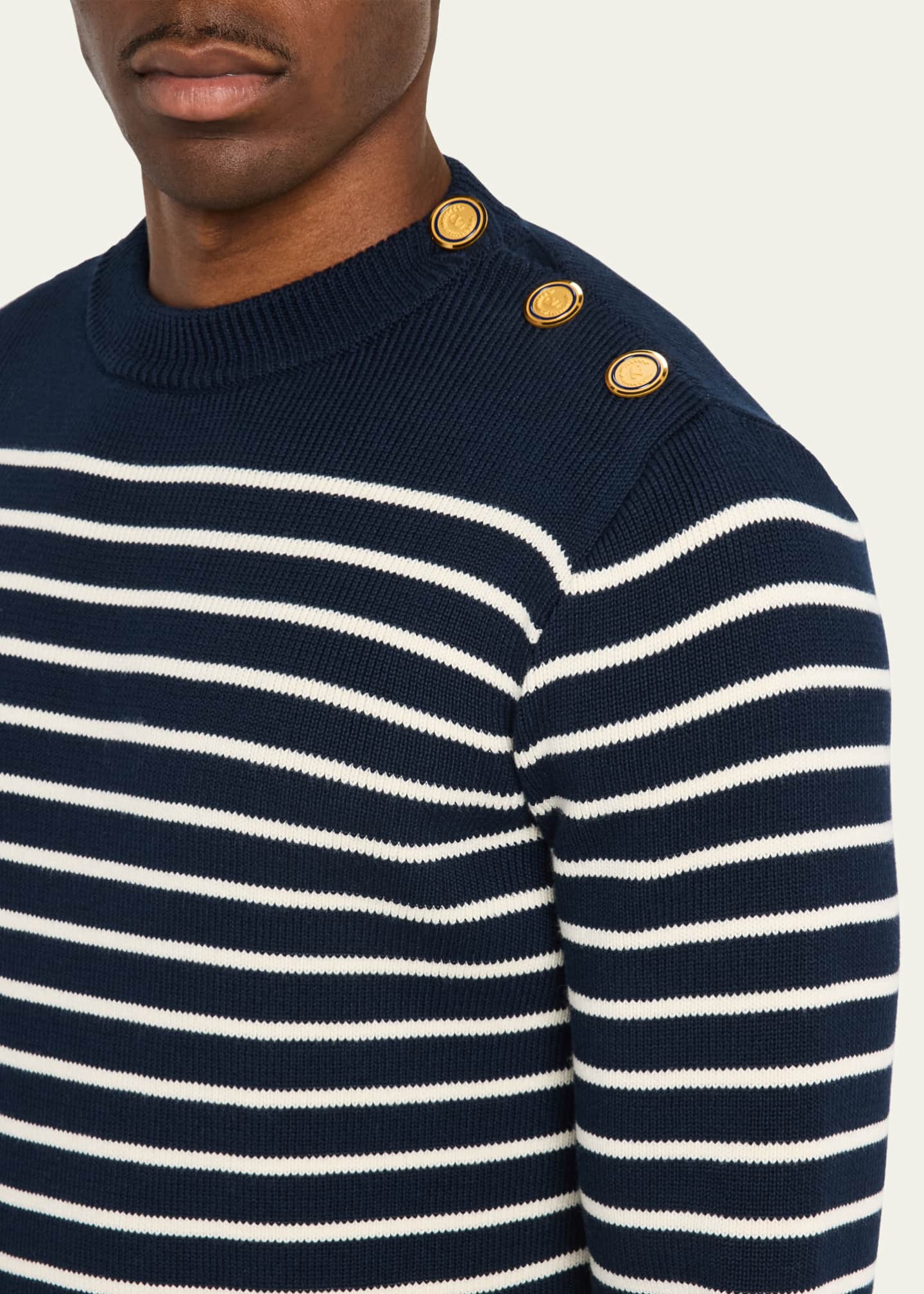 Valentino Garavani Men's Striped Button-Shoulder Sweater - Bergdorf Goodman