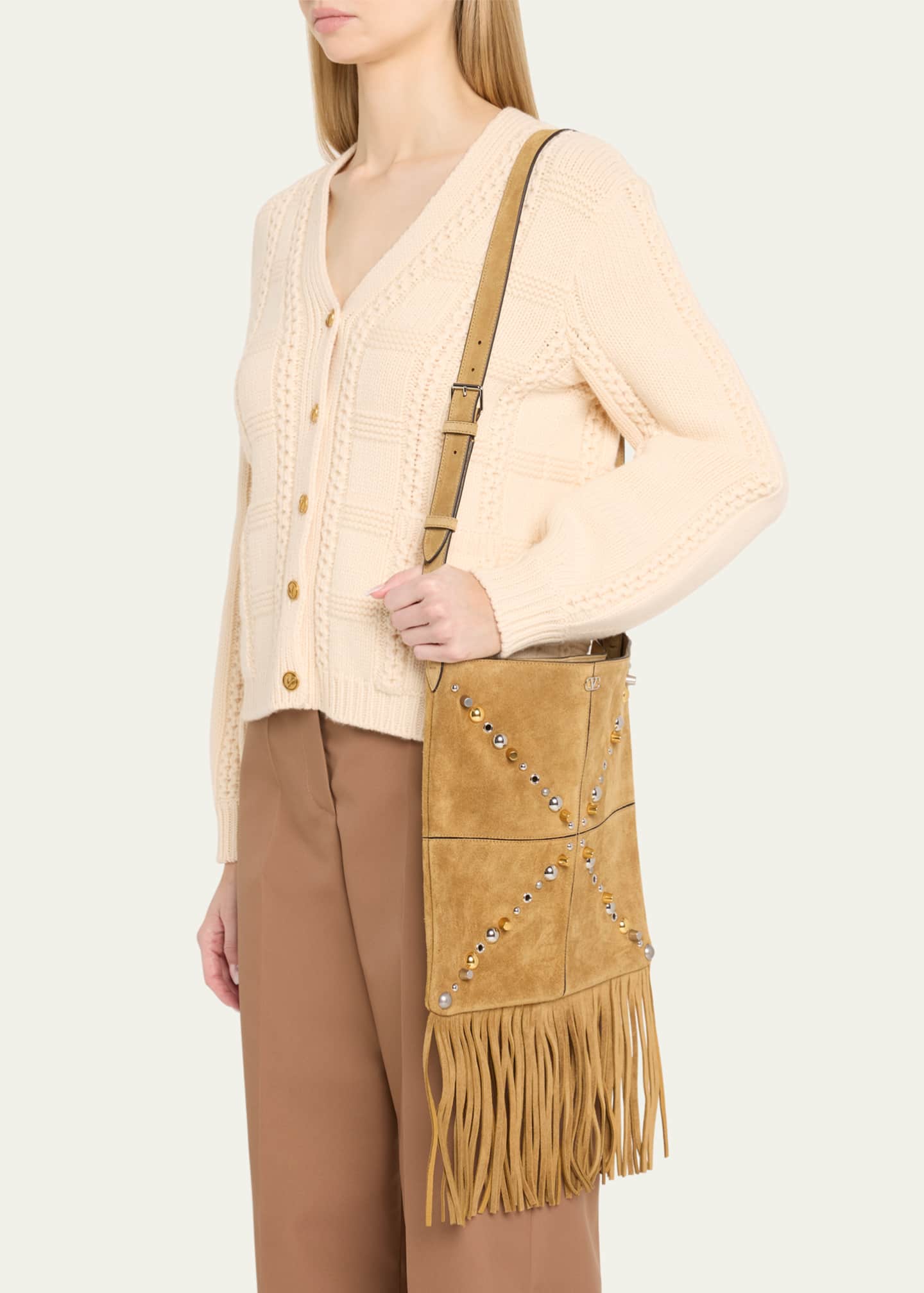 Valentino Garavani Nellcote Fringe Stud Suede Crossbody Bag - Bergdorf ...