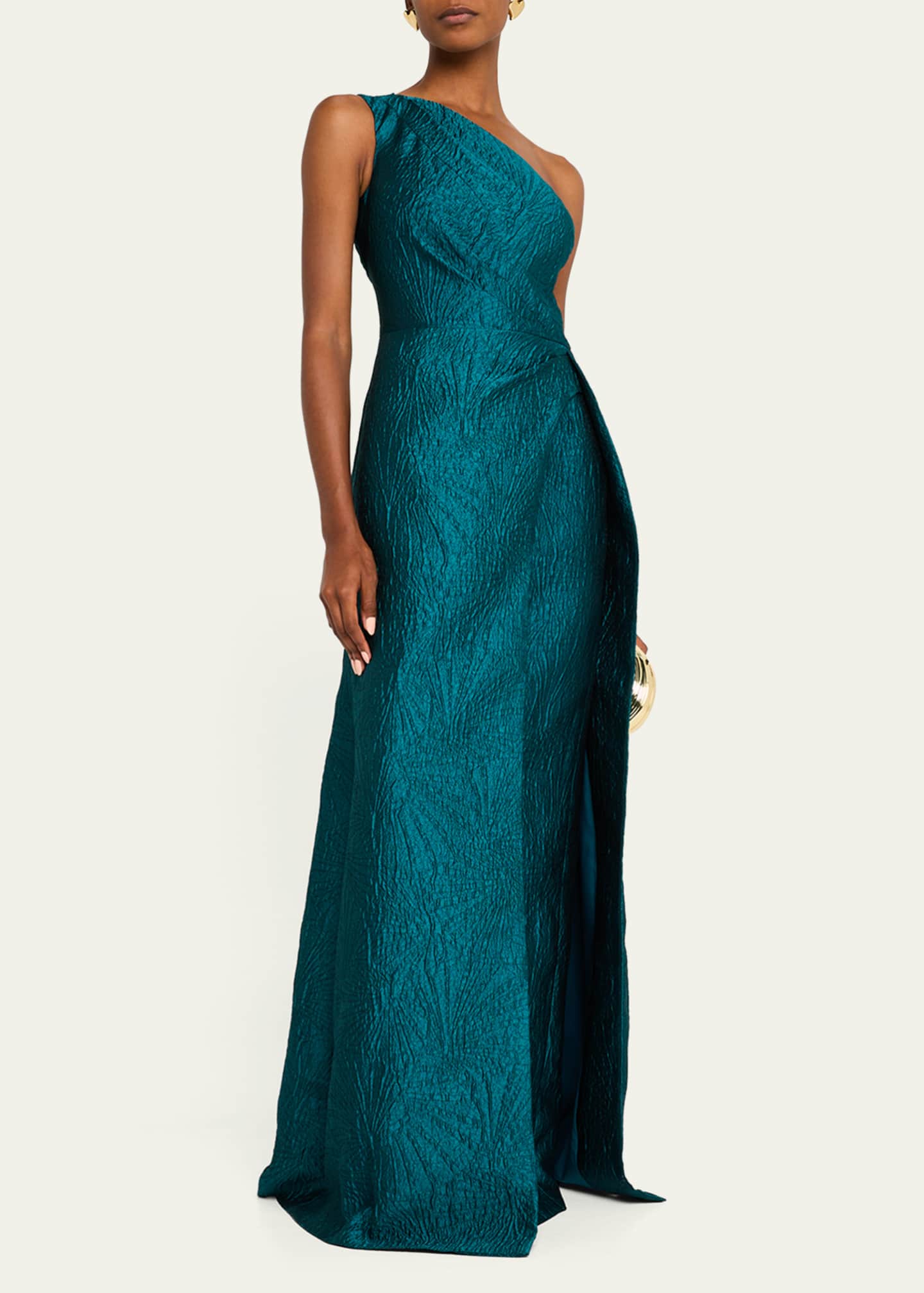 Rickie Freeman for Teri Jon Sleeveless One-Shoulder Jacquard Gown ...