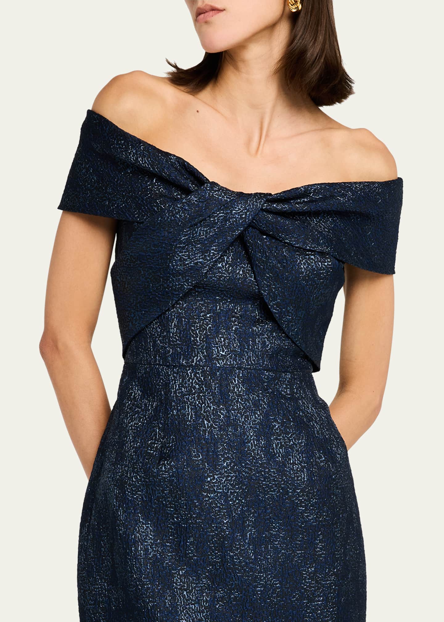 Rickie Freeman for Teri Jon Off-Shoulder Metallic Jacquard Dress ...