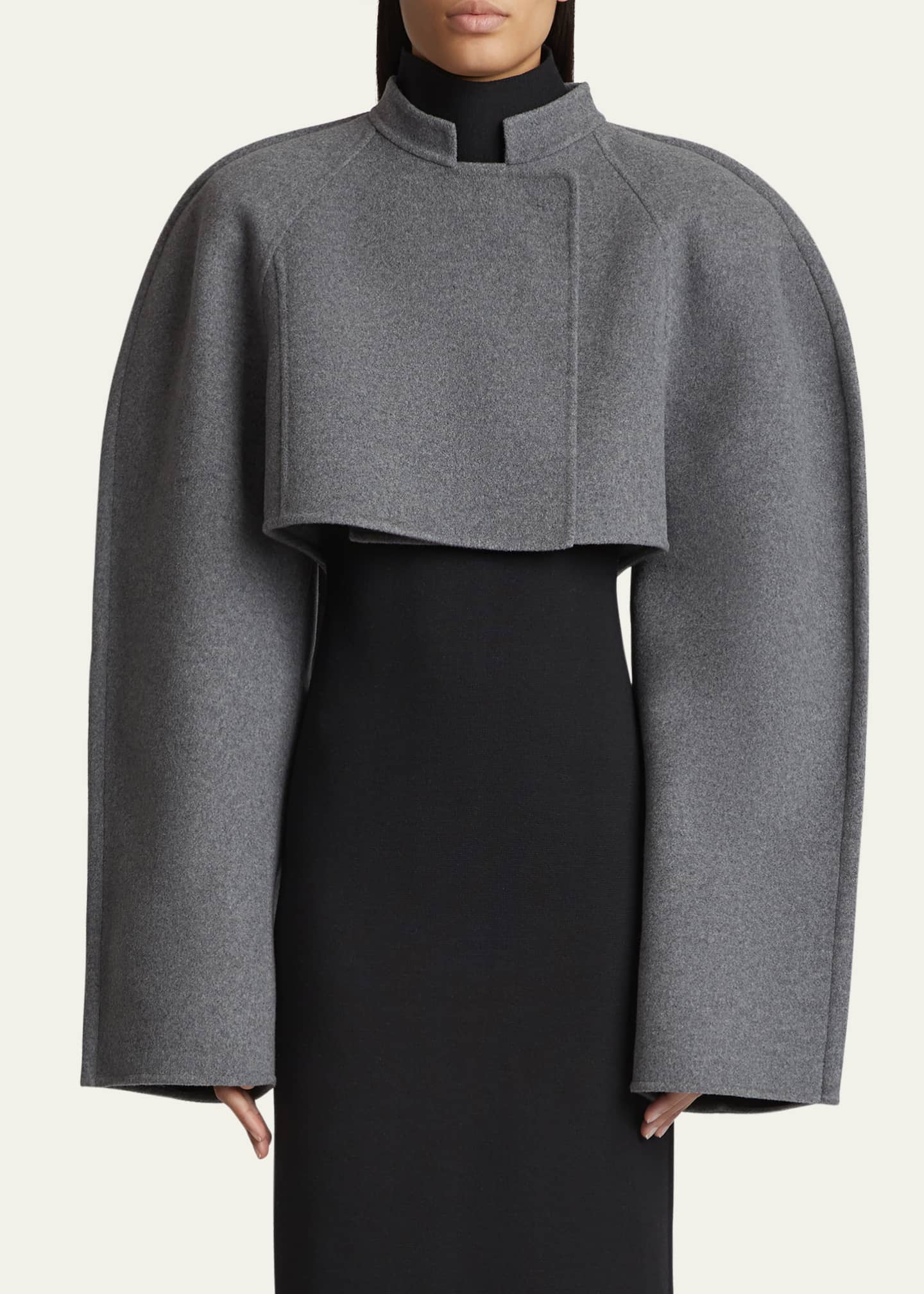 Khaite Rotha Curved-Sleeve Wool Crop Jacket - Bergdorf Goodman