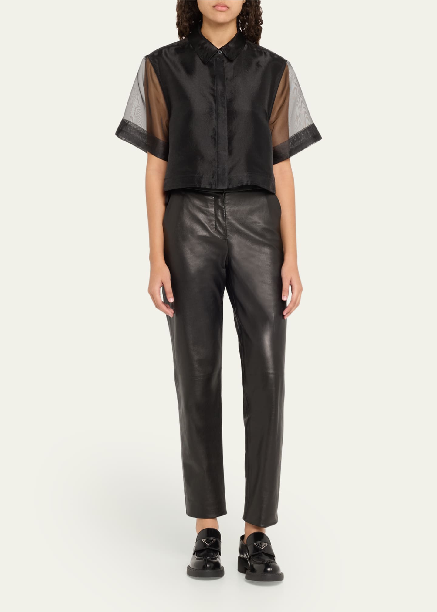 SIMKHAI Ryett Short-Sleeve Cropped Shirt - Bergdorf Goodman