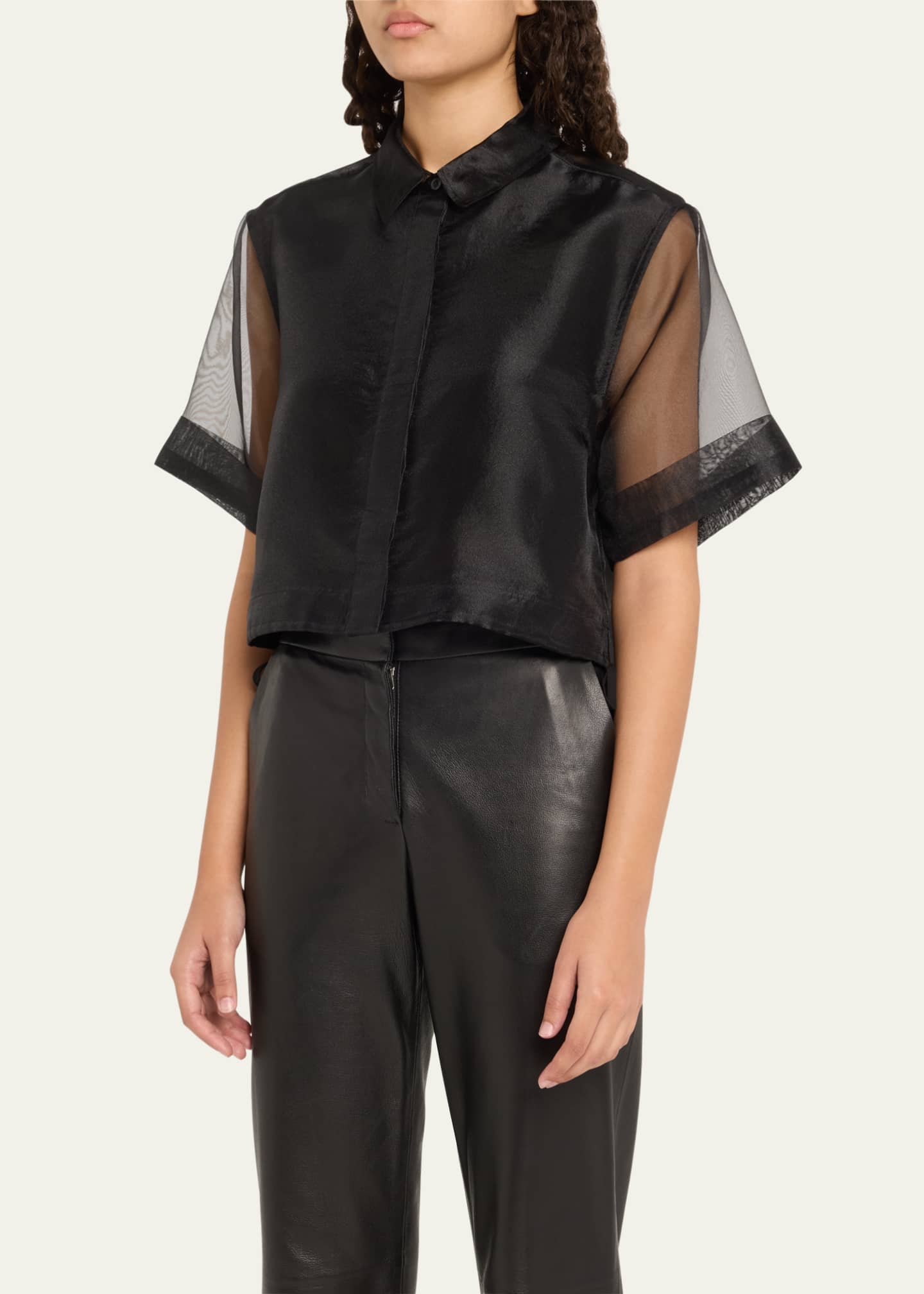 SIMKHAI Ryett Short-Sleeve Cropped Shirt - Bergdorf Goodman