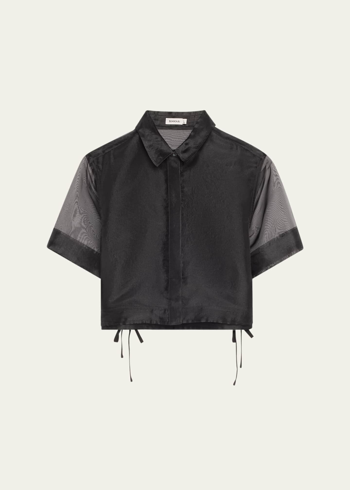 SIMKHAI Ryett Short-Sleeve Cropped Shirt - Bergdorf Goodman