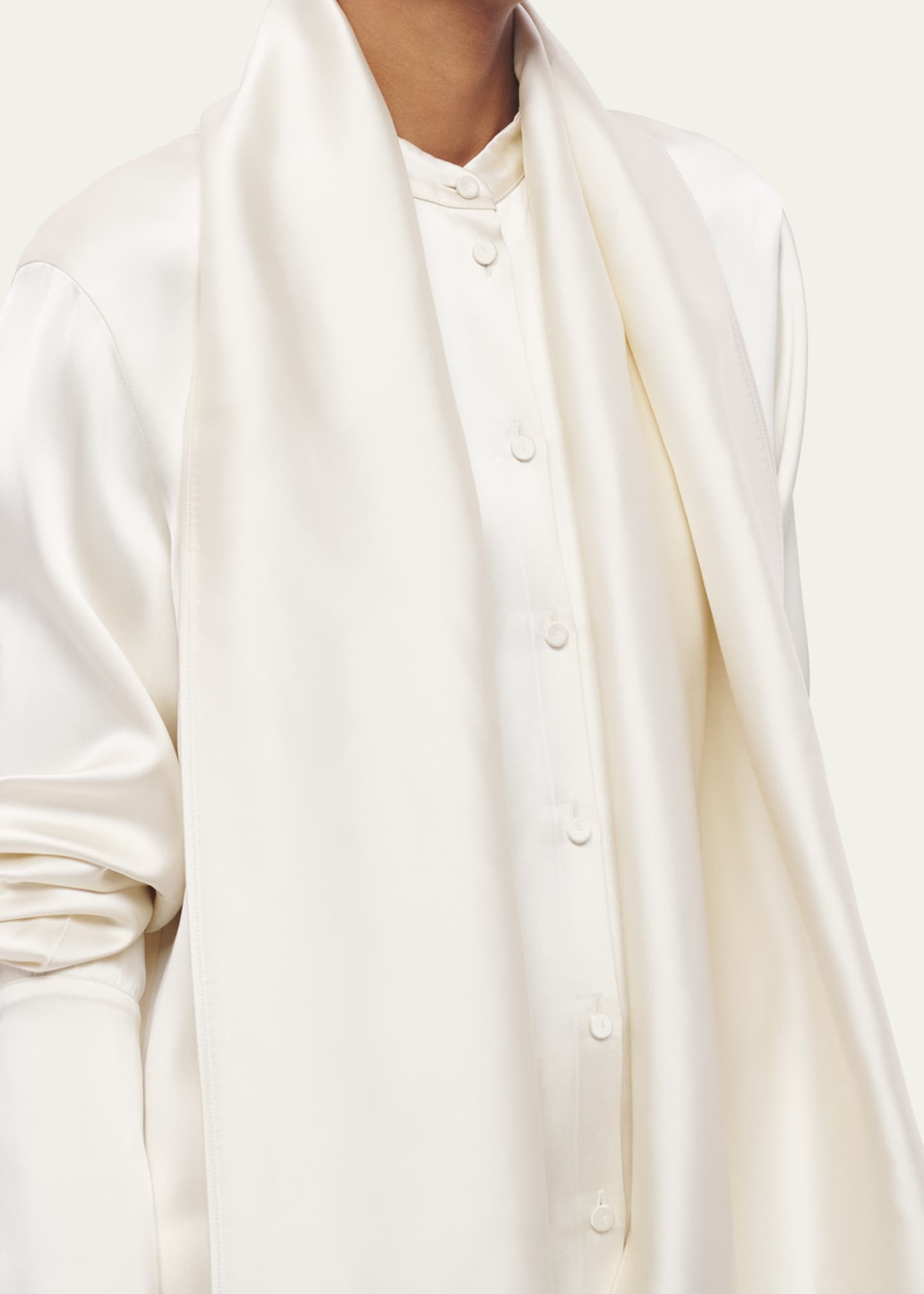 Another Tomorrow Band Collar Button Down Blouse with Scarf - Bergdorf ...