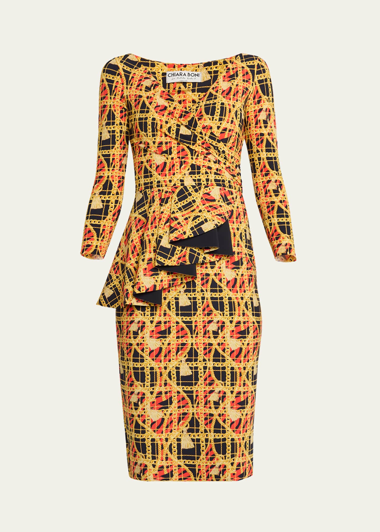 Chiara Boni La Petite Robe Chain-Print Ruffle Bodycon Dress - Bergdorf ...