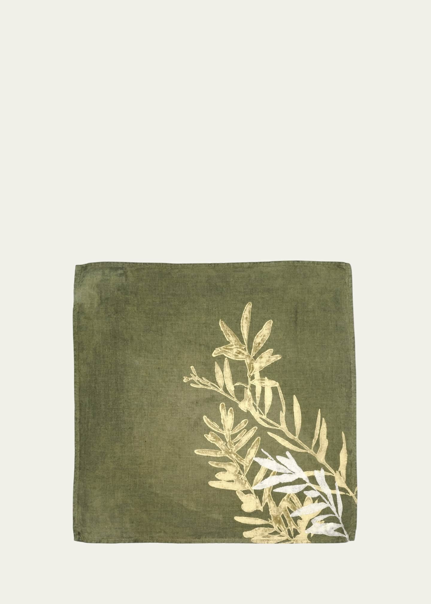 Stamperia Bertozzi Leccino on Green Painted Linen Napkin - Bergdorf Goodman