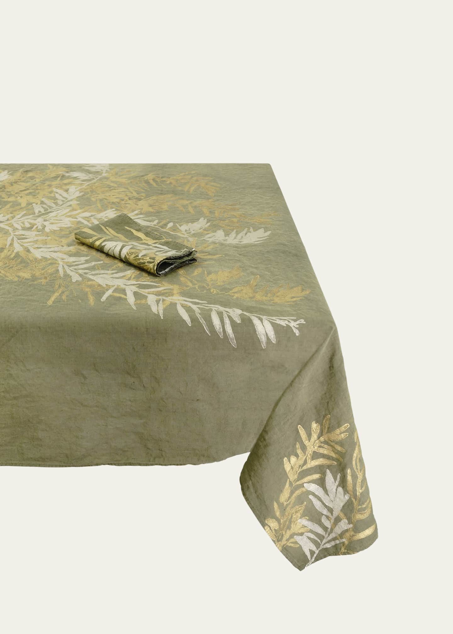 Stamperia Bertozzi Leccino on Green Painted Linen Tablecloth, 57" x 98 ...