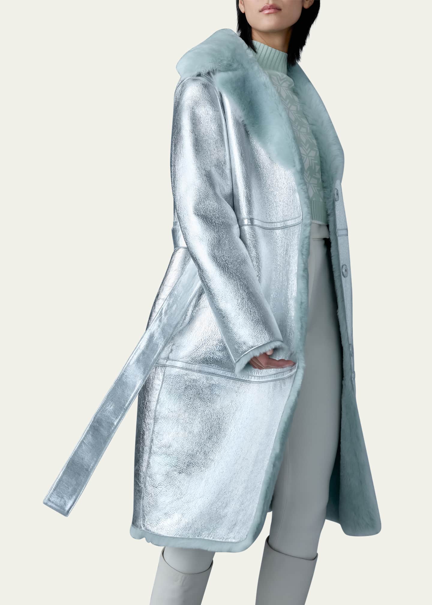 Mackage Kimberly Metallic Leather Trench Coat with Shearling Collar ...