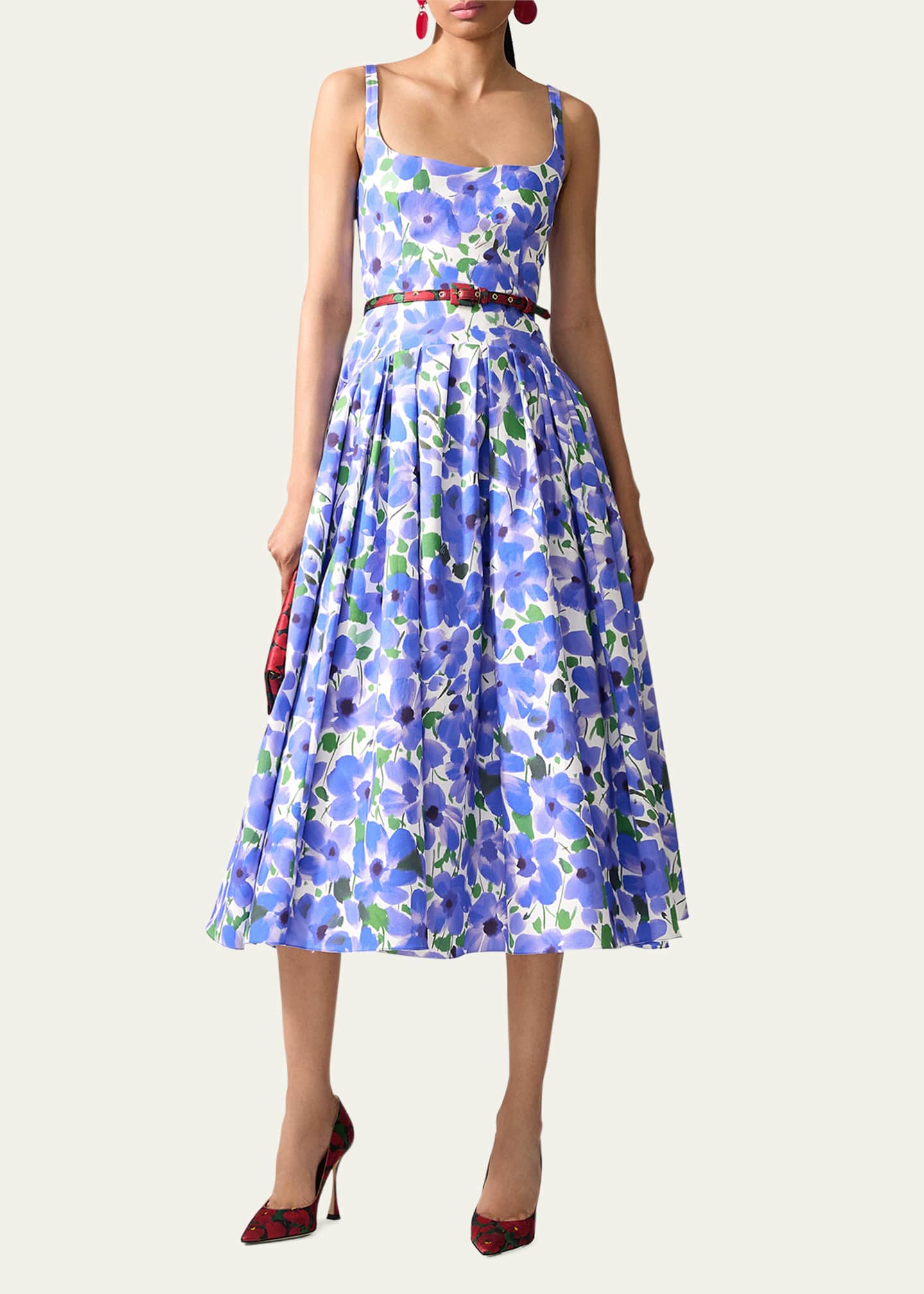 Carolina Herrera Floral Sleeveless Drop-Waist Midi Dress - Bergdorf Goodman