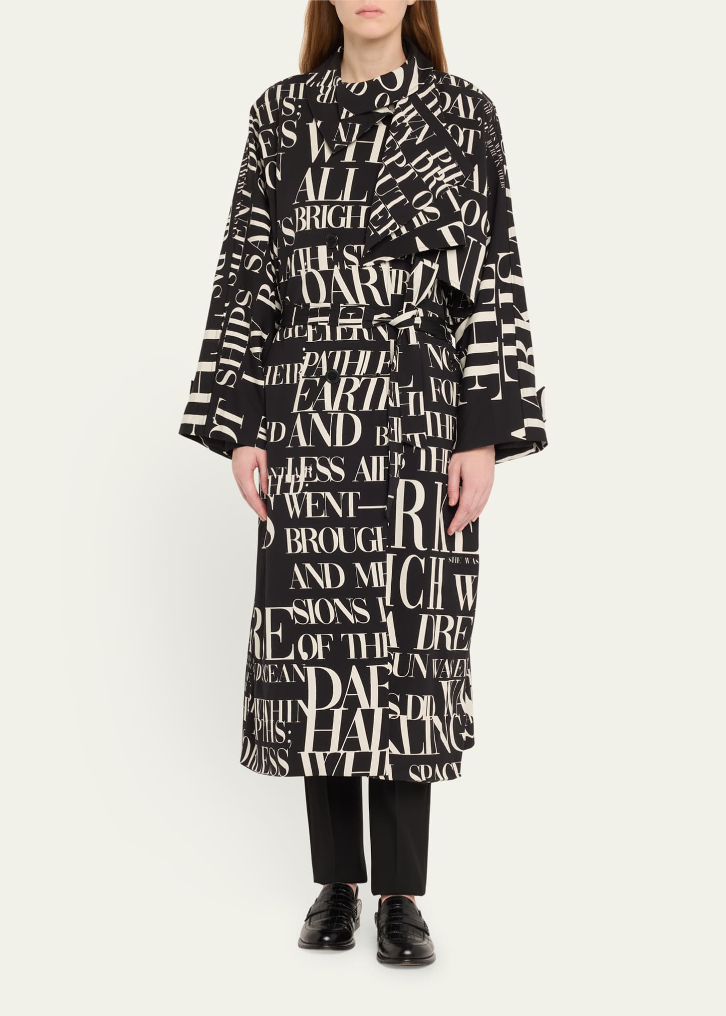 Libertine New Wave Poem Noir-Print Long Trench Coat - Bergdorf Goodman