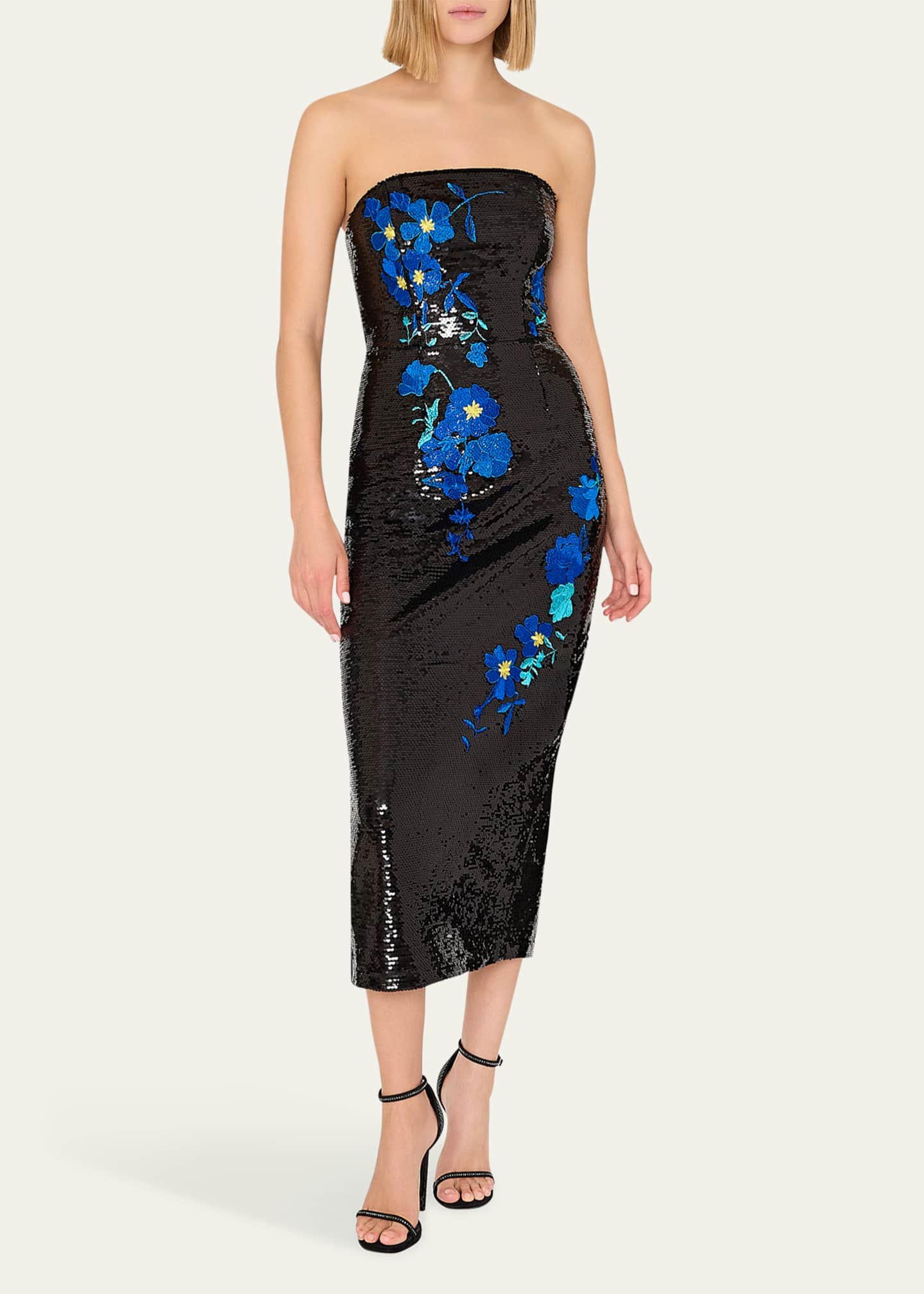 Milly Kait Floral-Embroidered Sequin Midi Dress - Bergdorf Goodman