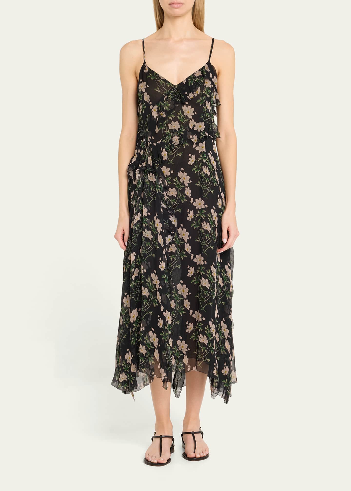 Sea Elizabeth Floral-Print Ruffle Midi Dress - Bergdorf Goodman