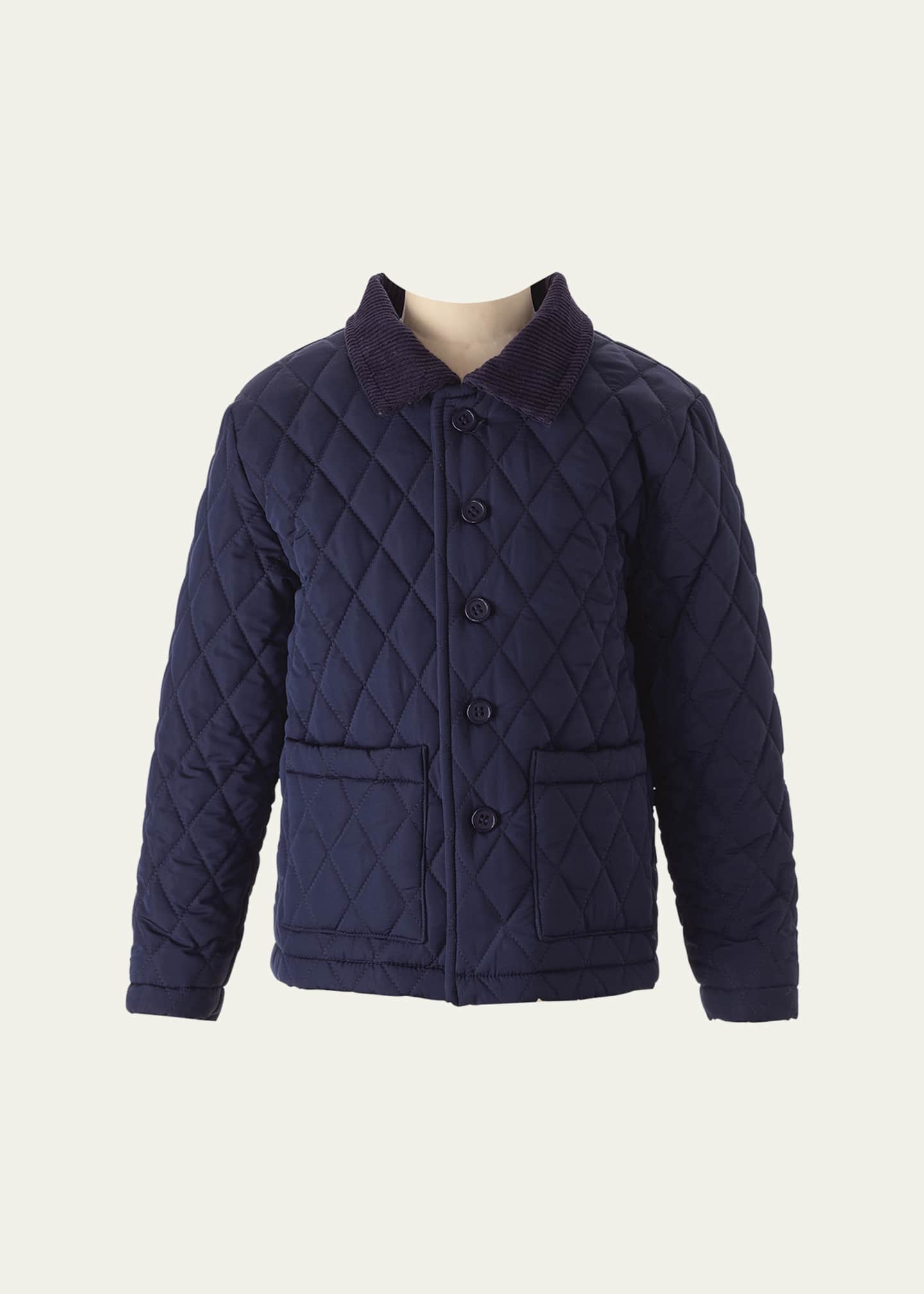 Rachel Riley Boy's Quilted Jacket W/ Corduroy Collar, Size 2-10 ...