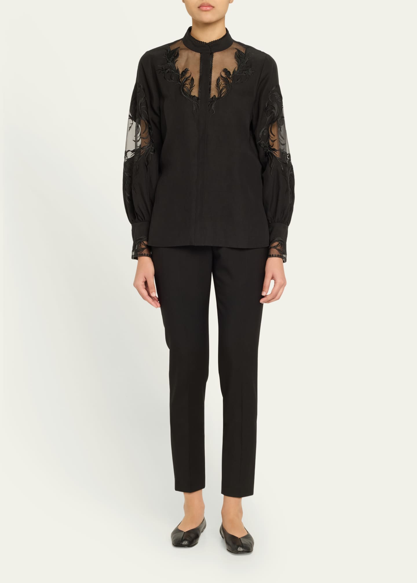 Kobi Halperin Angela Embroidered Sheer-Inset Blouse - Bergdorf Goodman