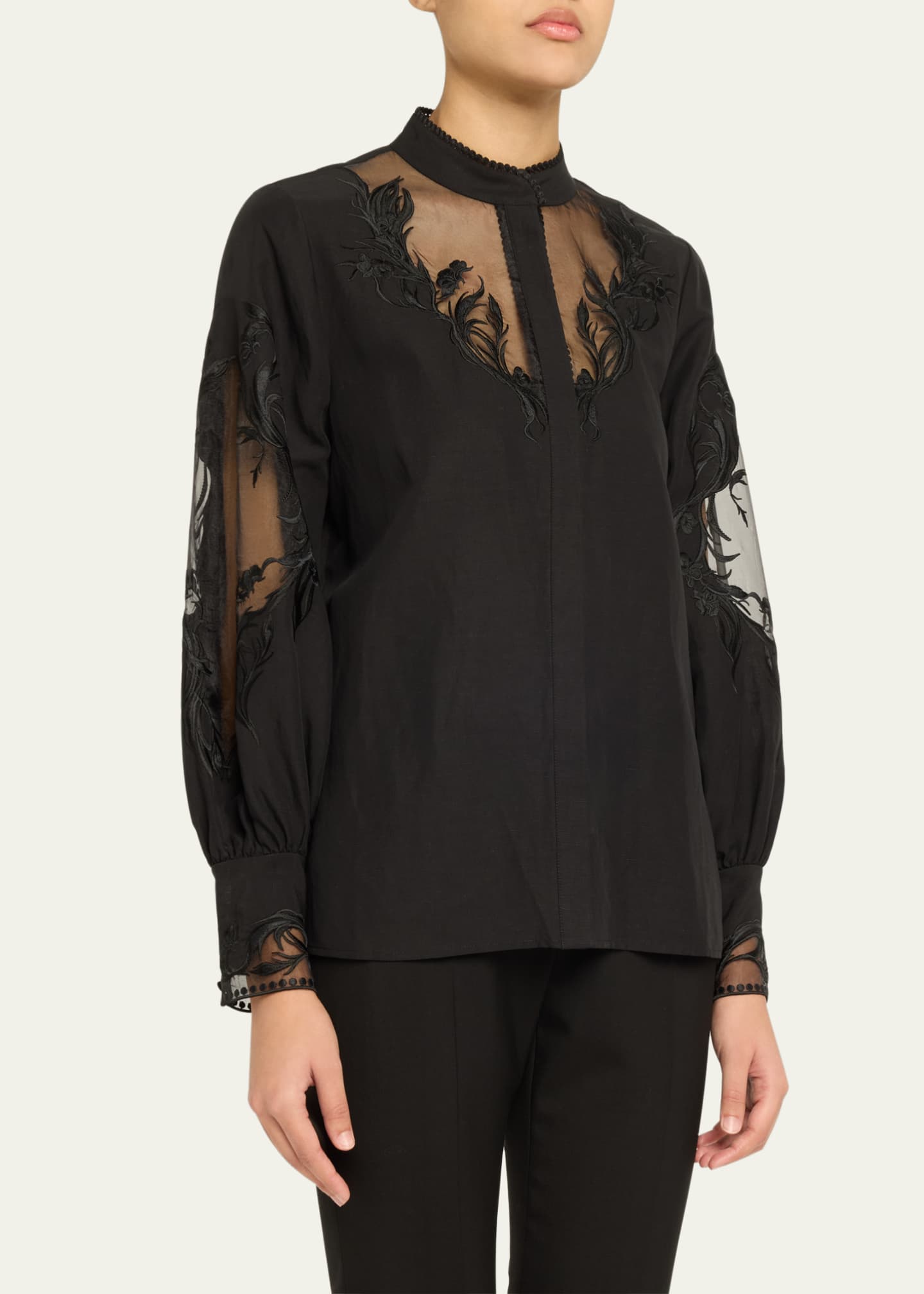 Kobi Halperin Angela Embroidered Sheer-Inset Blouse - Bergdorf Goodman