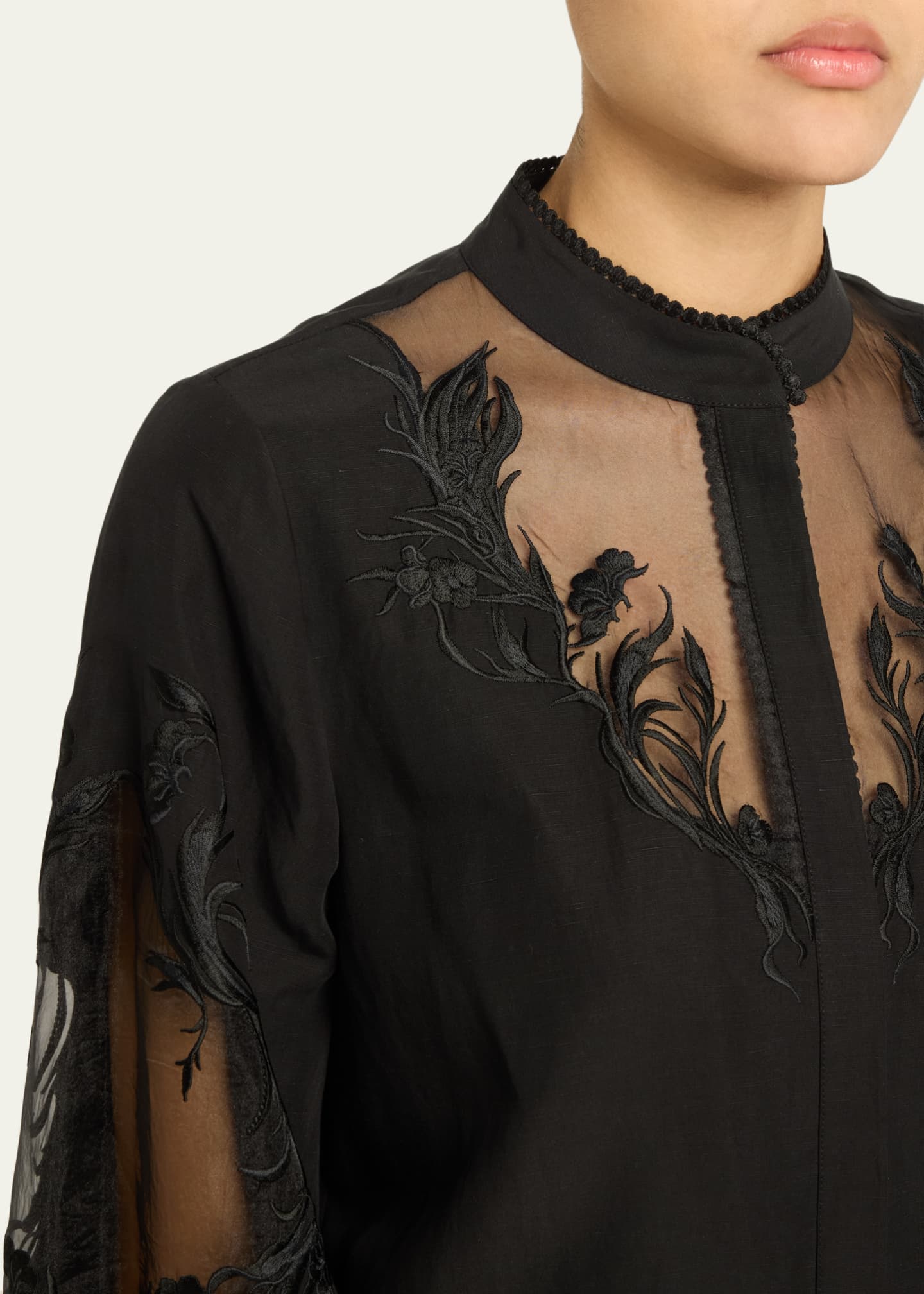 Kobi Halperin Angela Embroidered Sheer-Inset Blouse - Bergdorf Goodman