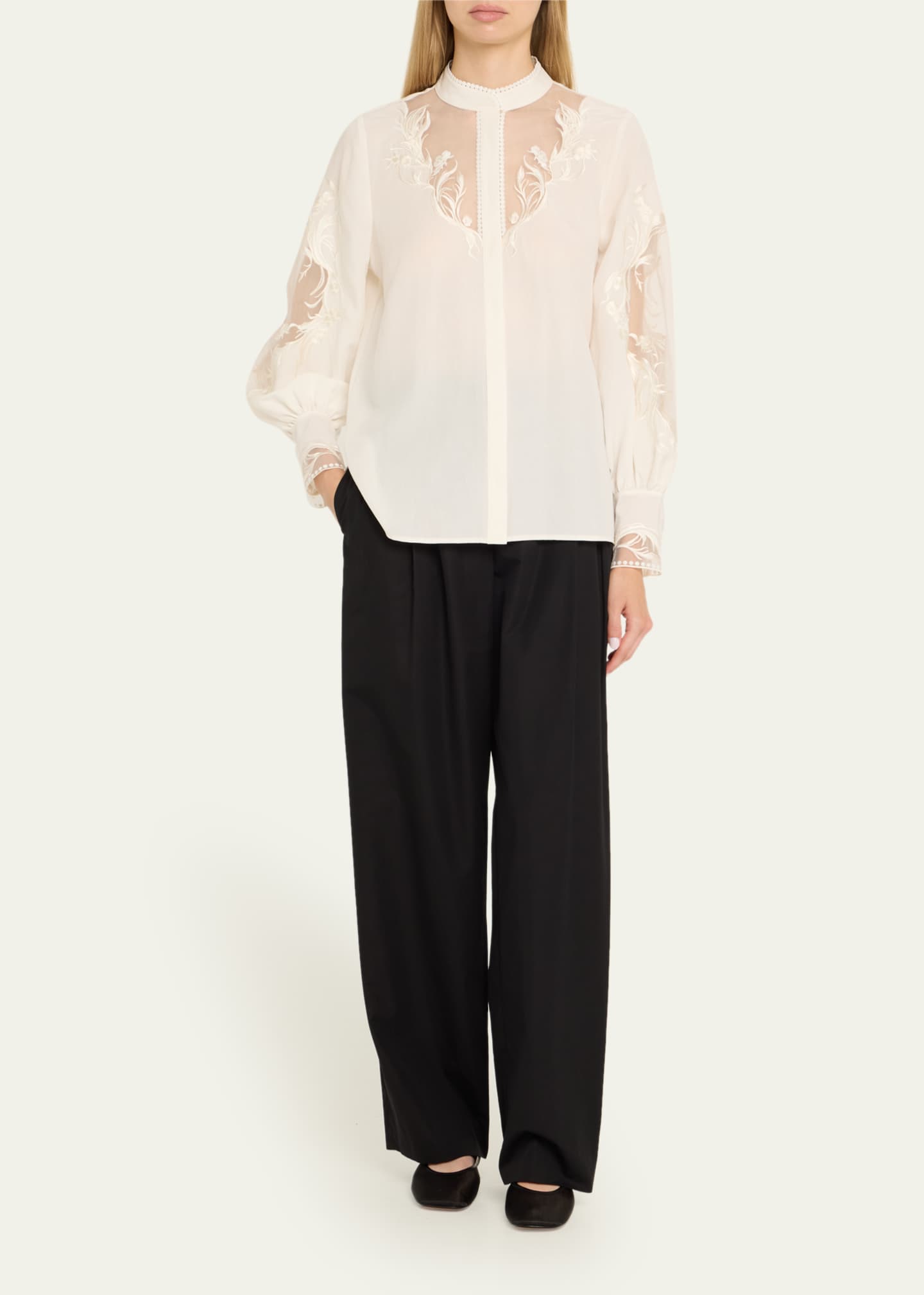 Kobi Halperin Angela Embroidered Sheer-Inset Blouse - Bergdorf Goodman