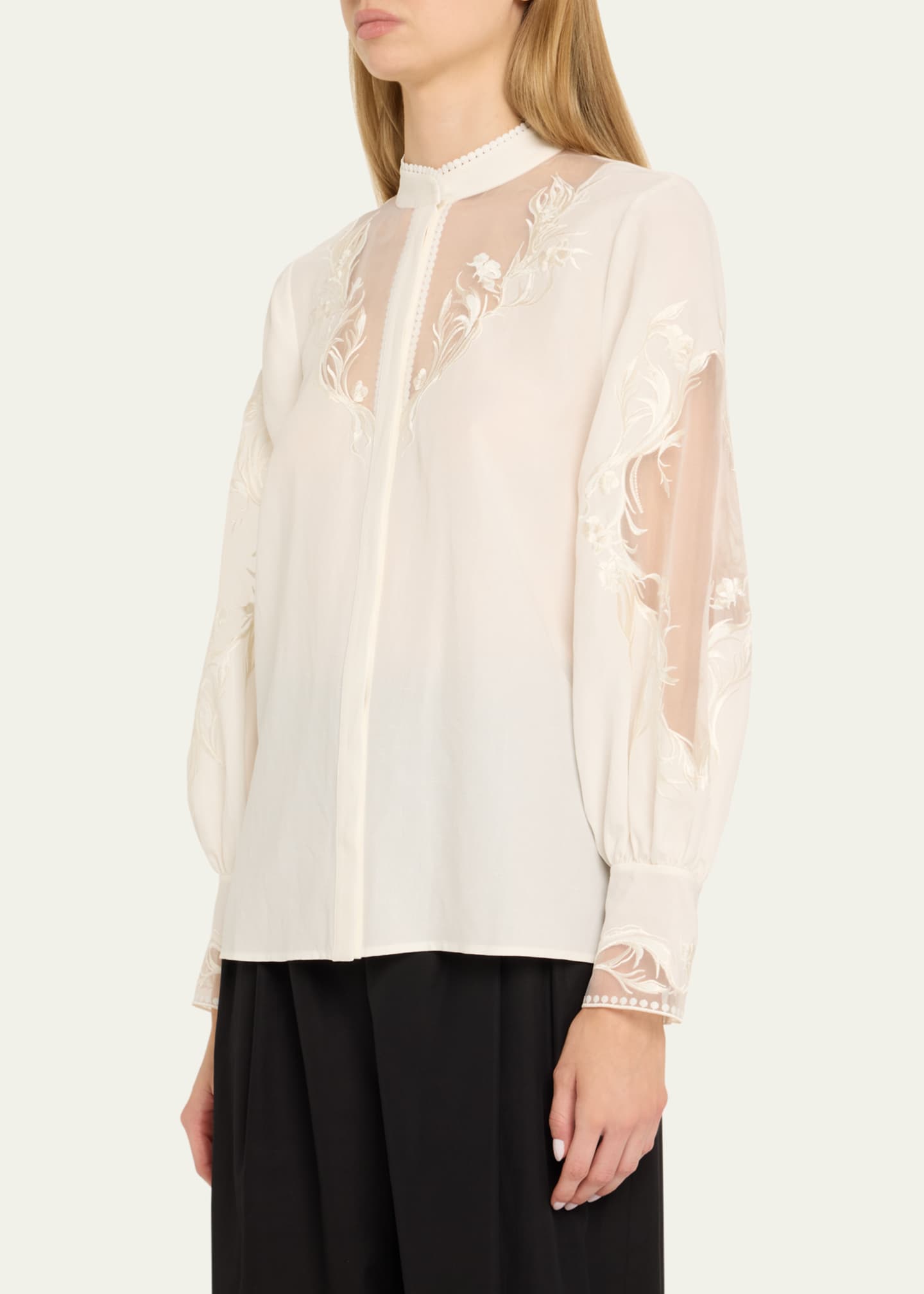 Kobi Halperin Angela Embroidered Sheer-Inset Blouse - Bergdorf Goodman